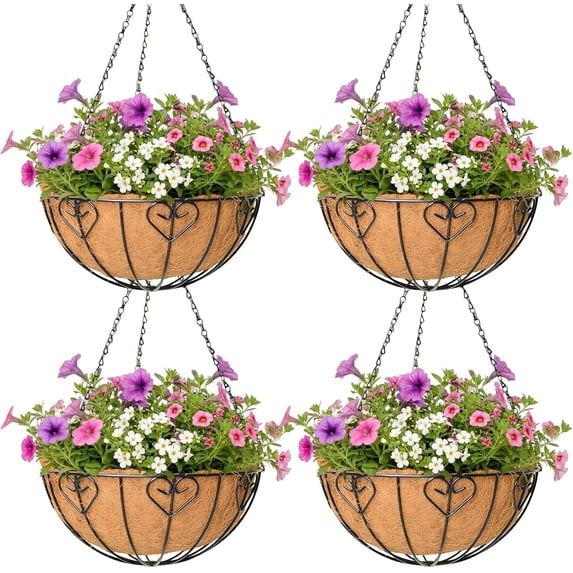 4 Pack Hanging Planter for Outdoor Plants 12 inch Metal Flower Basket ...