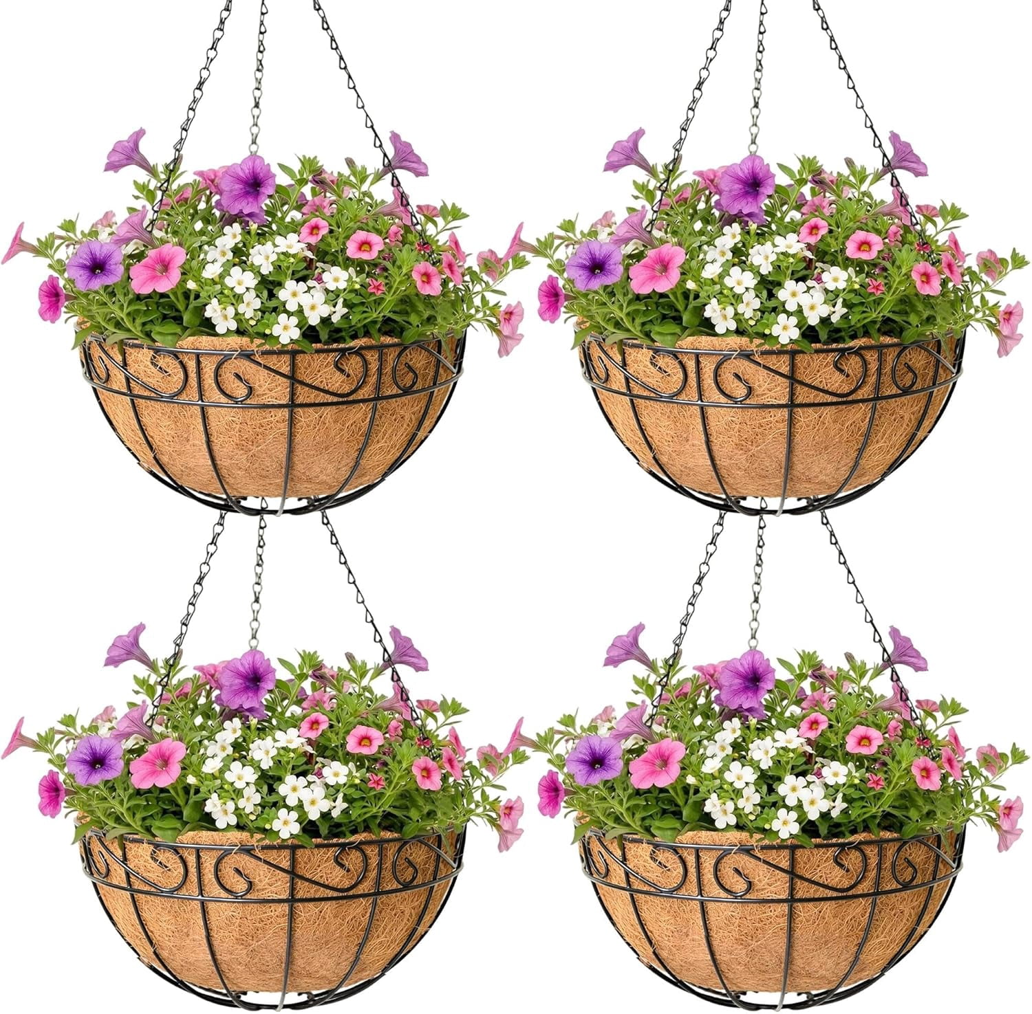4 Pack Hanging Planter for Outdoor Plants 12 inch Metal Hanging Flower ...