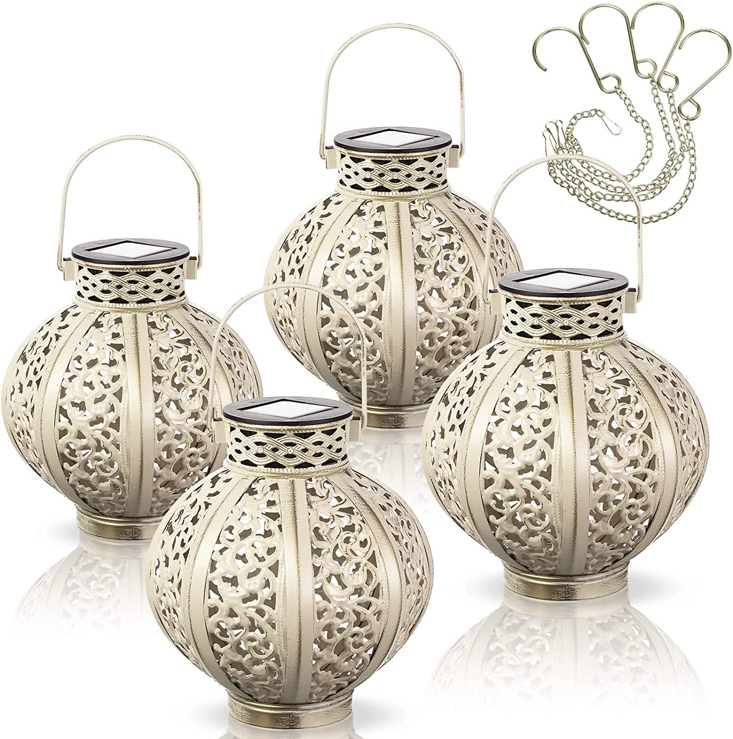 4 Pack Hanging Solar Lantern Lights Outdoor Waterproof LED Lanterns ...