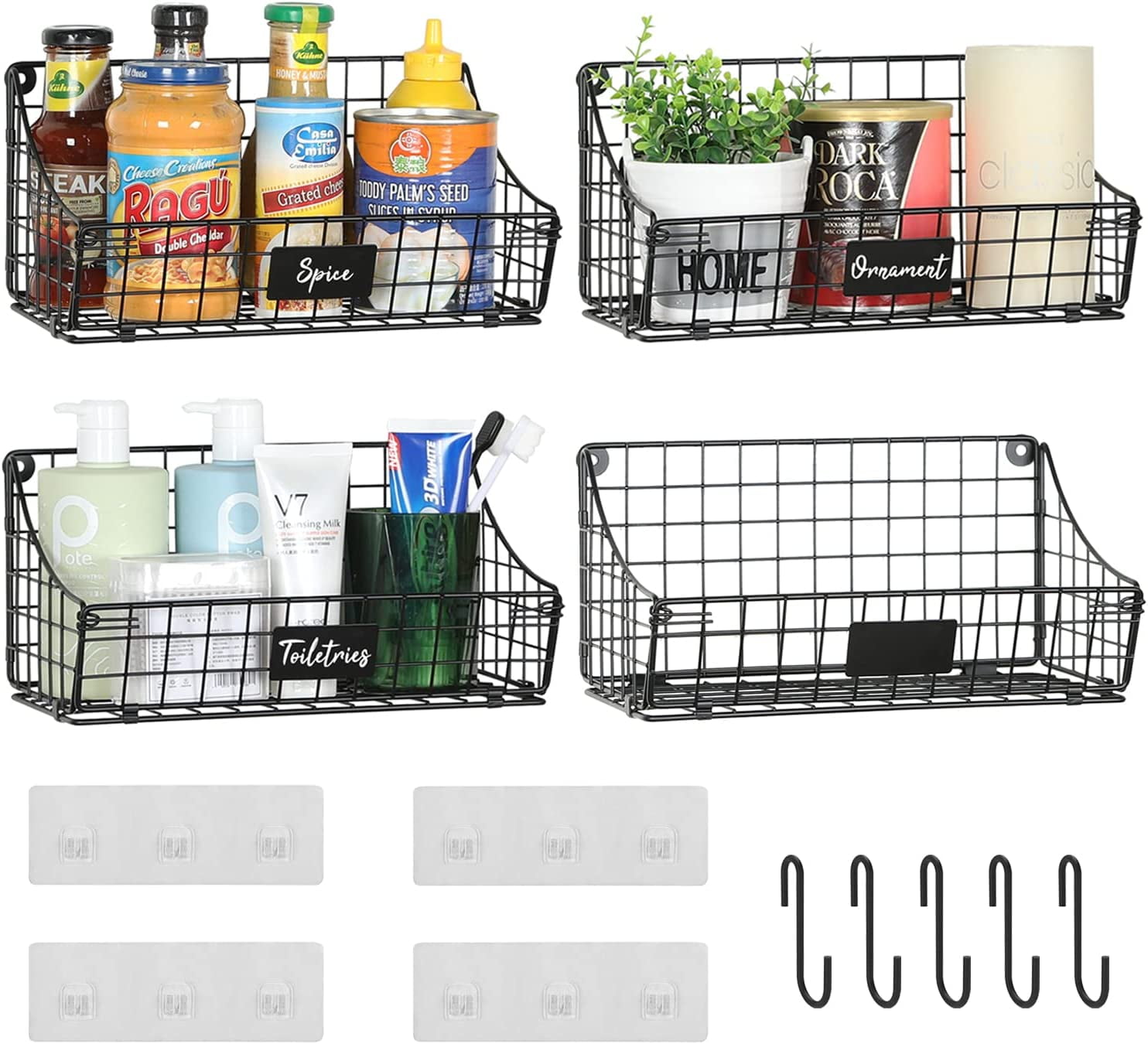 4 Pack Hanging Wall Basket for Organizing, Large Wire Basket for ...
