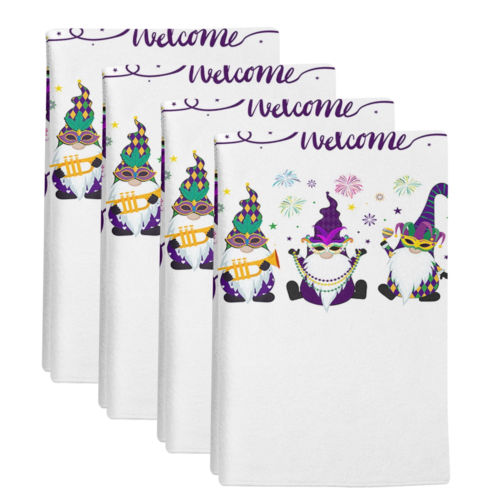 4 Pack Happy Carnival Kitchen Towels Gnomes Decorative Dish Towel Sets ...