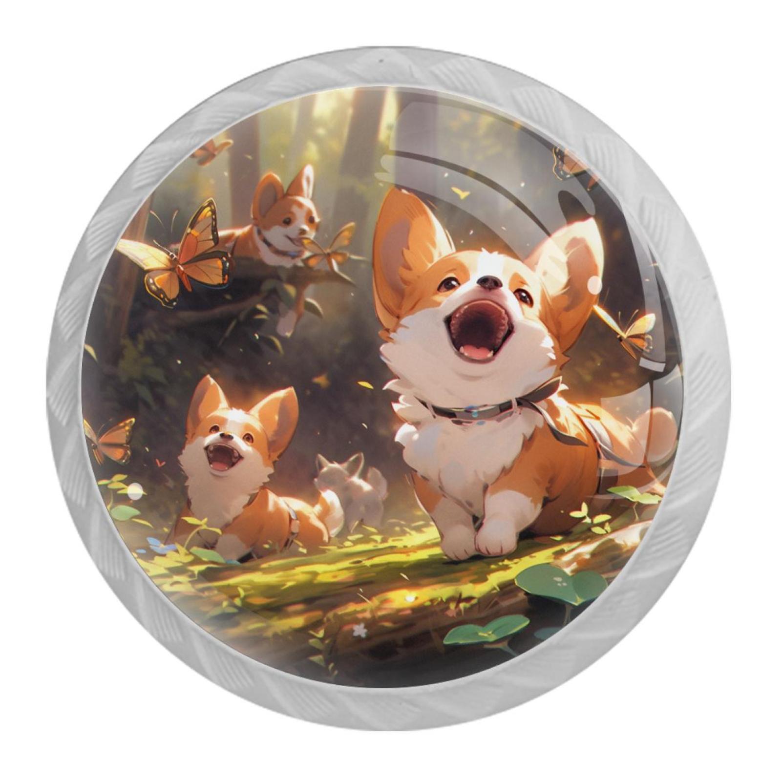4 Pack Happy Smiling corgi Drawer Knobs Round Shaped Crystal Glass 35mm ...