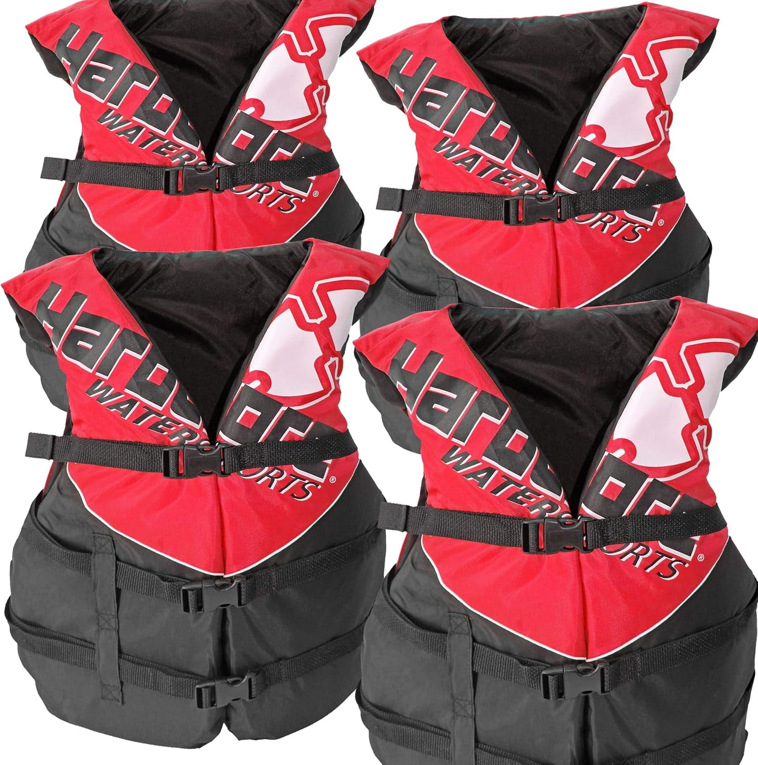 4 Pack Hardcore Coast Guard Type III PFD for Adults; Life Jacket Paddle ...