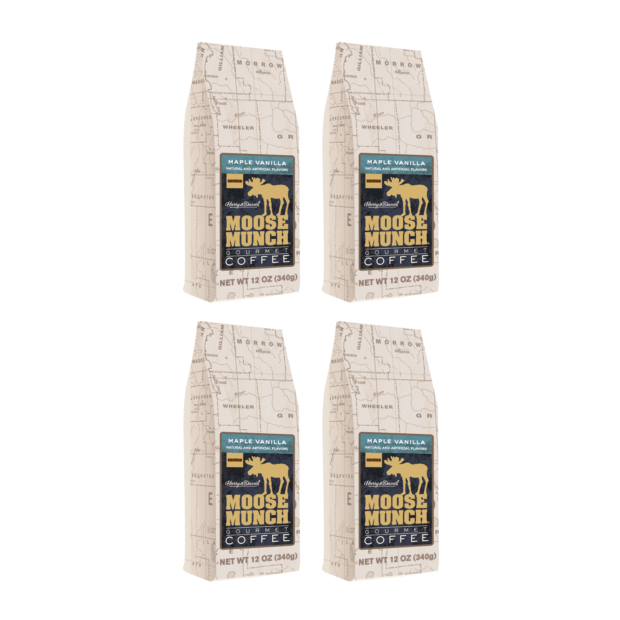 (4 Pack) Harry & David Moose Munch Maple Vanilla Ground Coffee, Medium ...