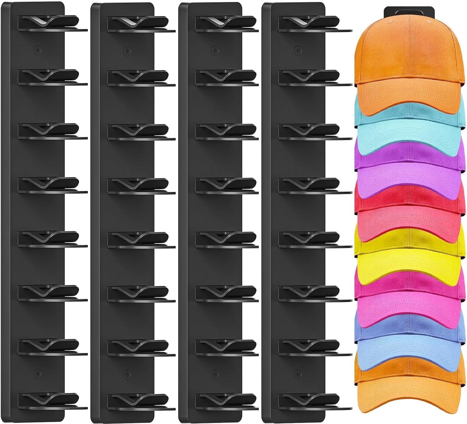 4 Pack Hat Organizer for Baseball Caps, Hat Rack for Wall, Strong ...