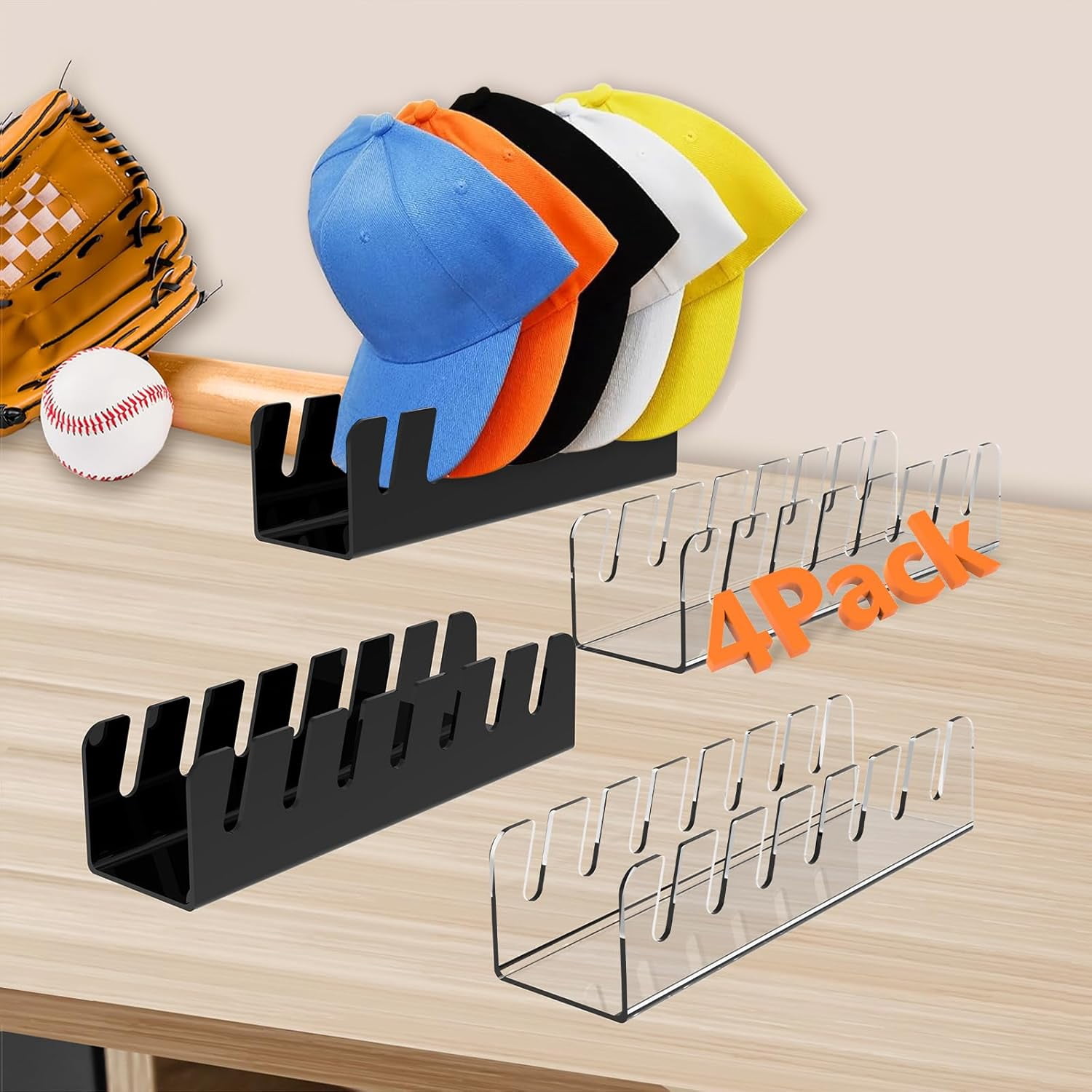 4 Pack Hat Storage Organizer for Baseball Caps - Acrylic Hat Display ...