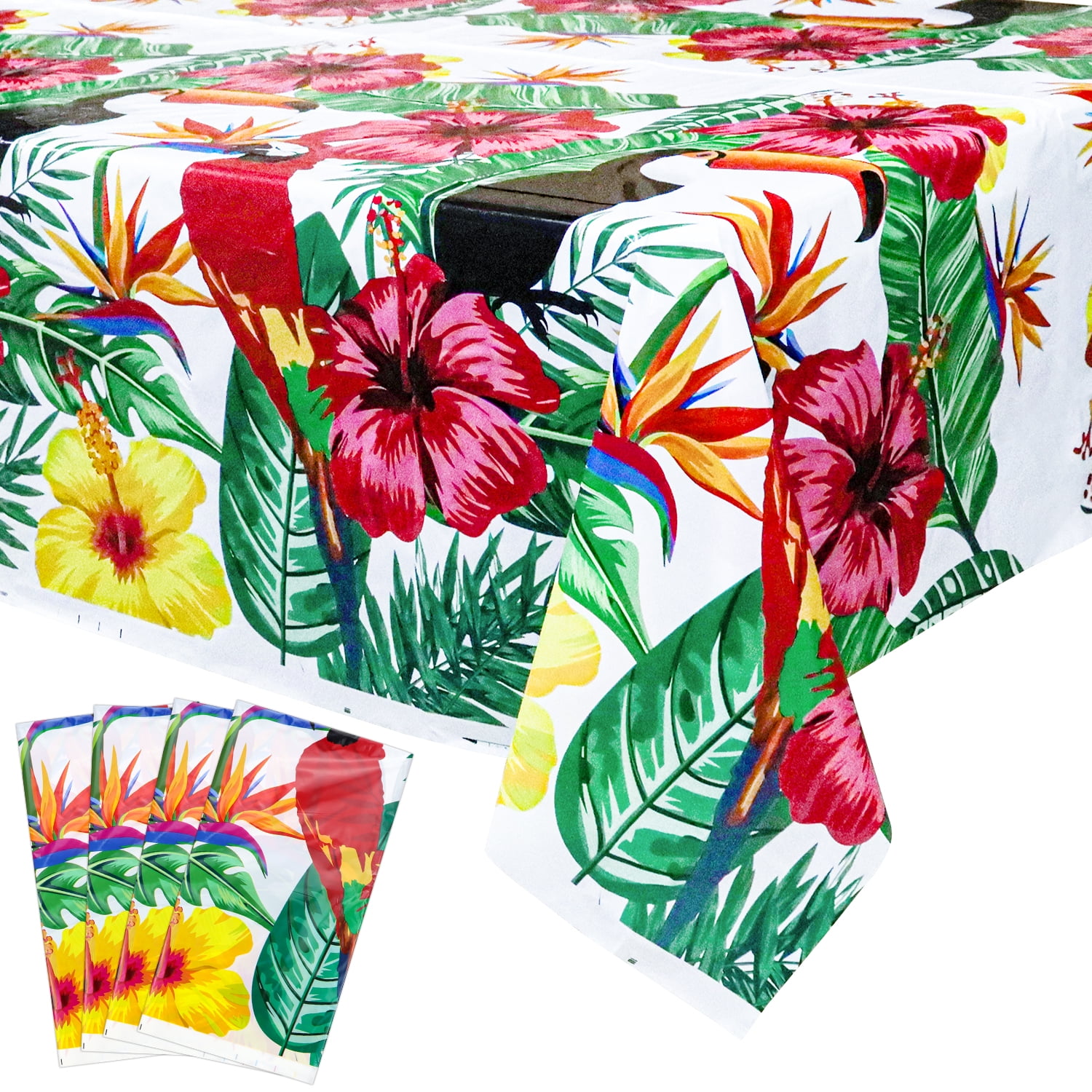 4 Pack Hawaiian Luan Tablecloths - 86.6”x51.2” Disposable Plastic ...
