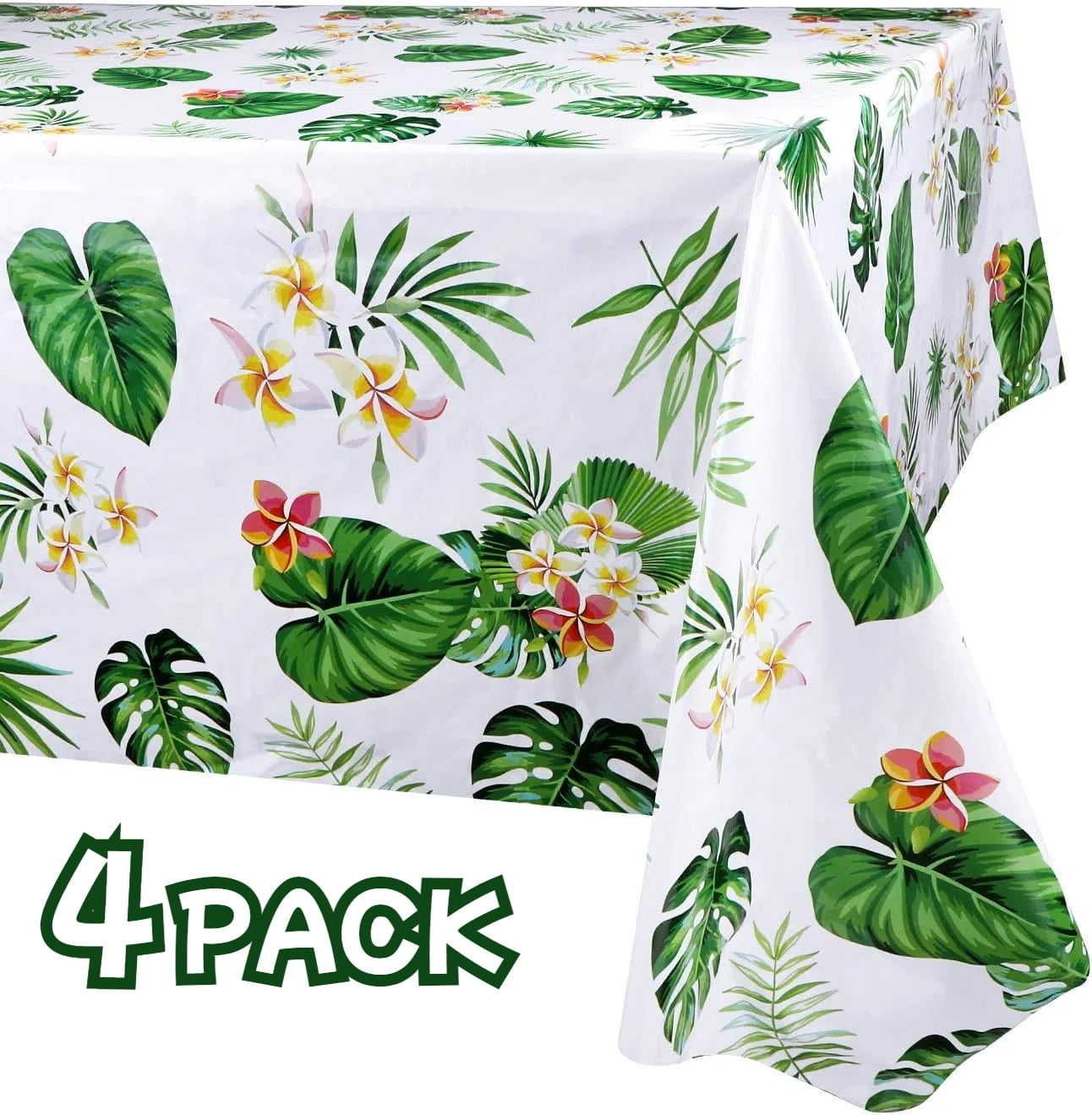 4 Pack Hawaiian Luau Tablecloths, Aloha Tropical Plants Plastic ...