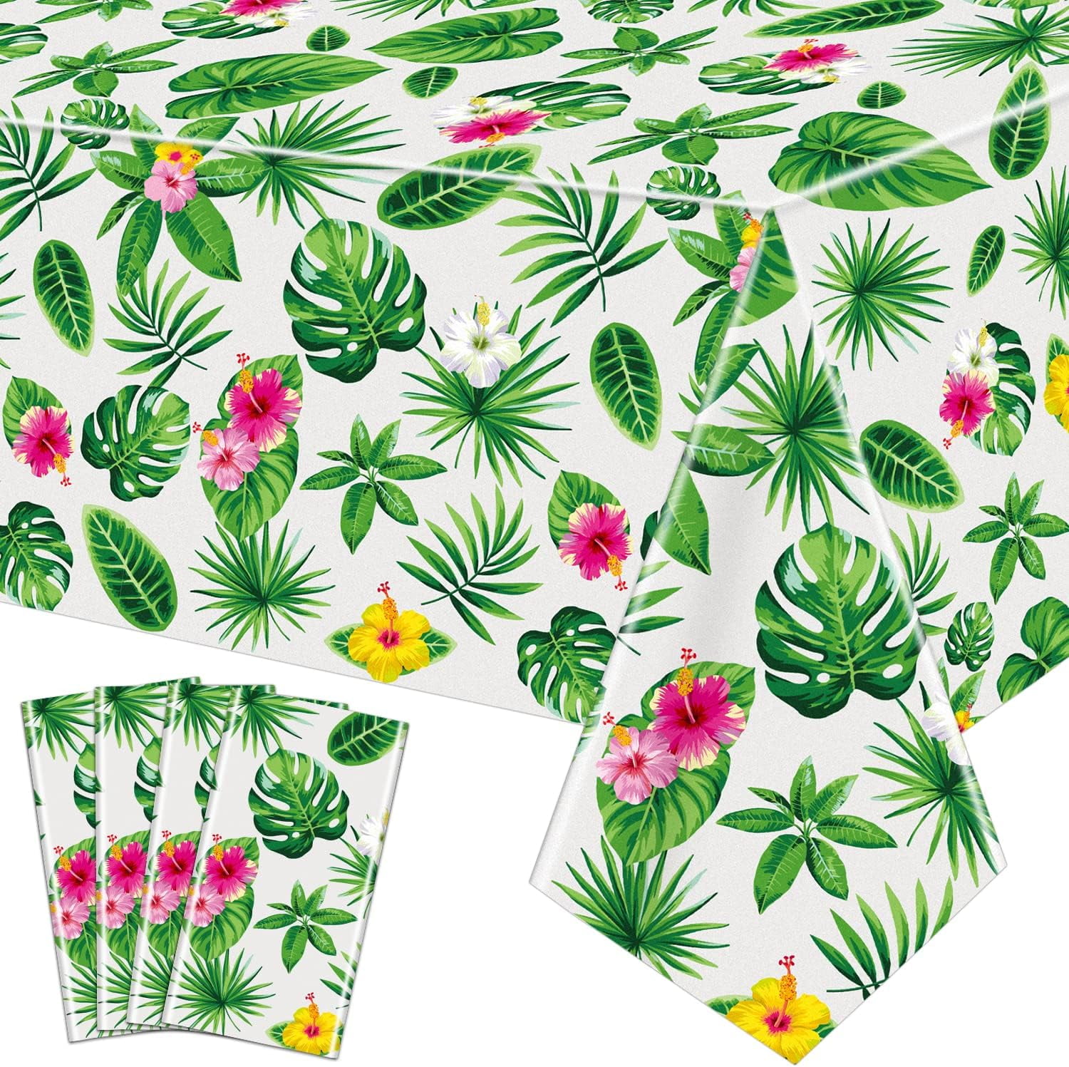 4 Pack Hawaiian Luau Tablecloths Tropical Palm Leaves Table Cloth ...