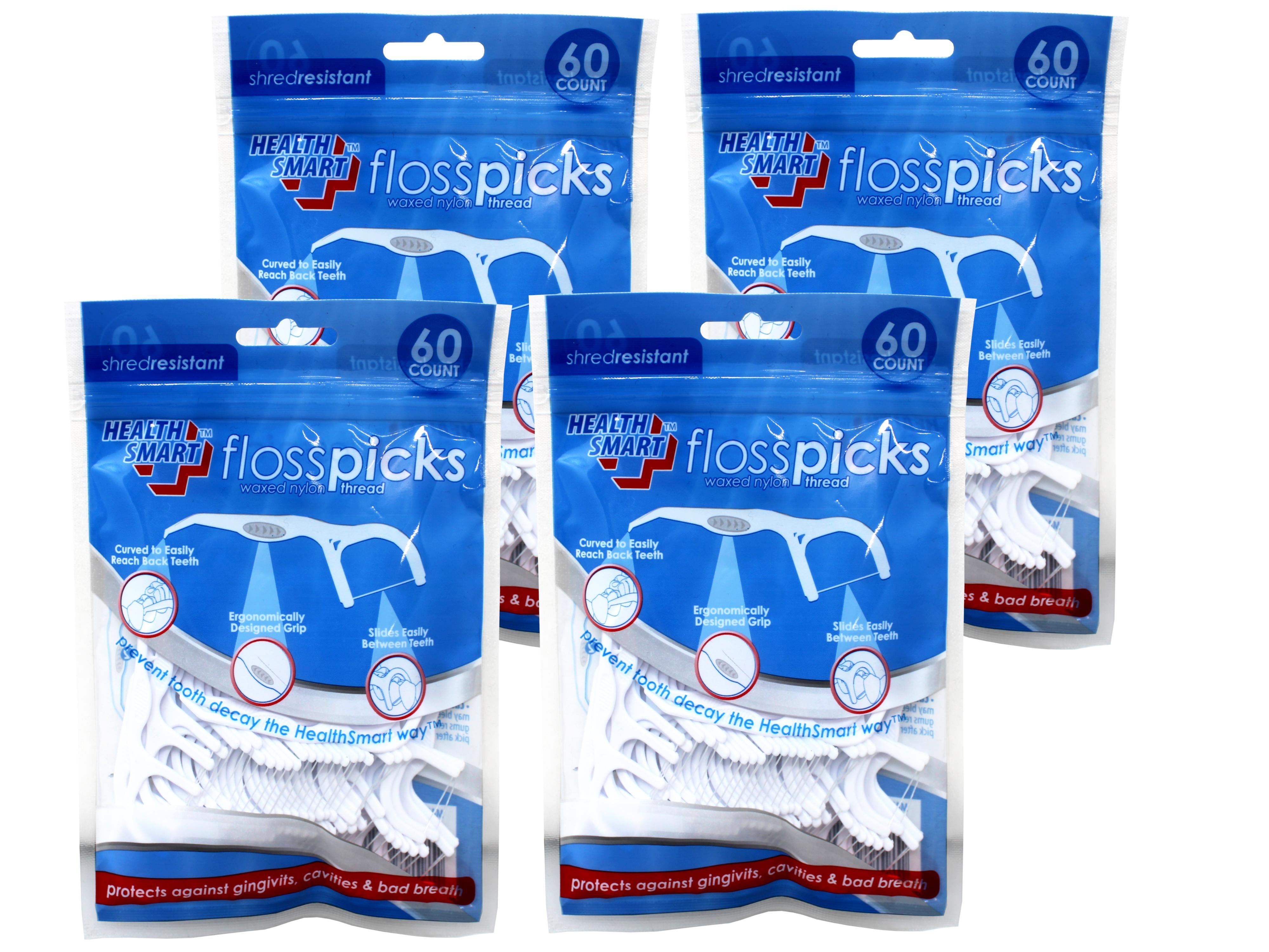 4 Pack - Health Smart Floss Picks, Slides Easily Between Teeth, 60 ...