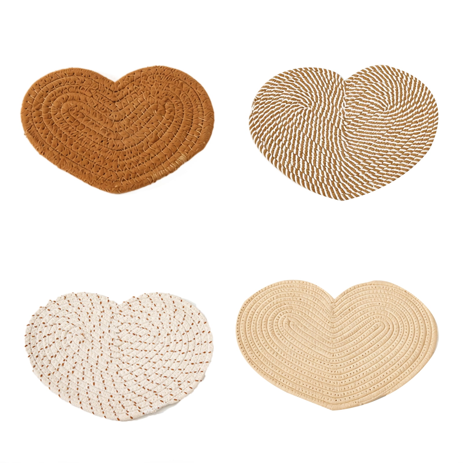 4 Pack Heart Shaped Placemats – Cotton Woven, Heat Resistant & Non-Slip ...