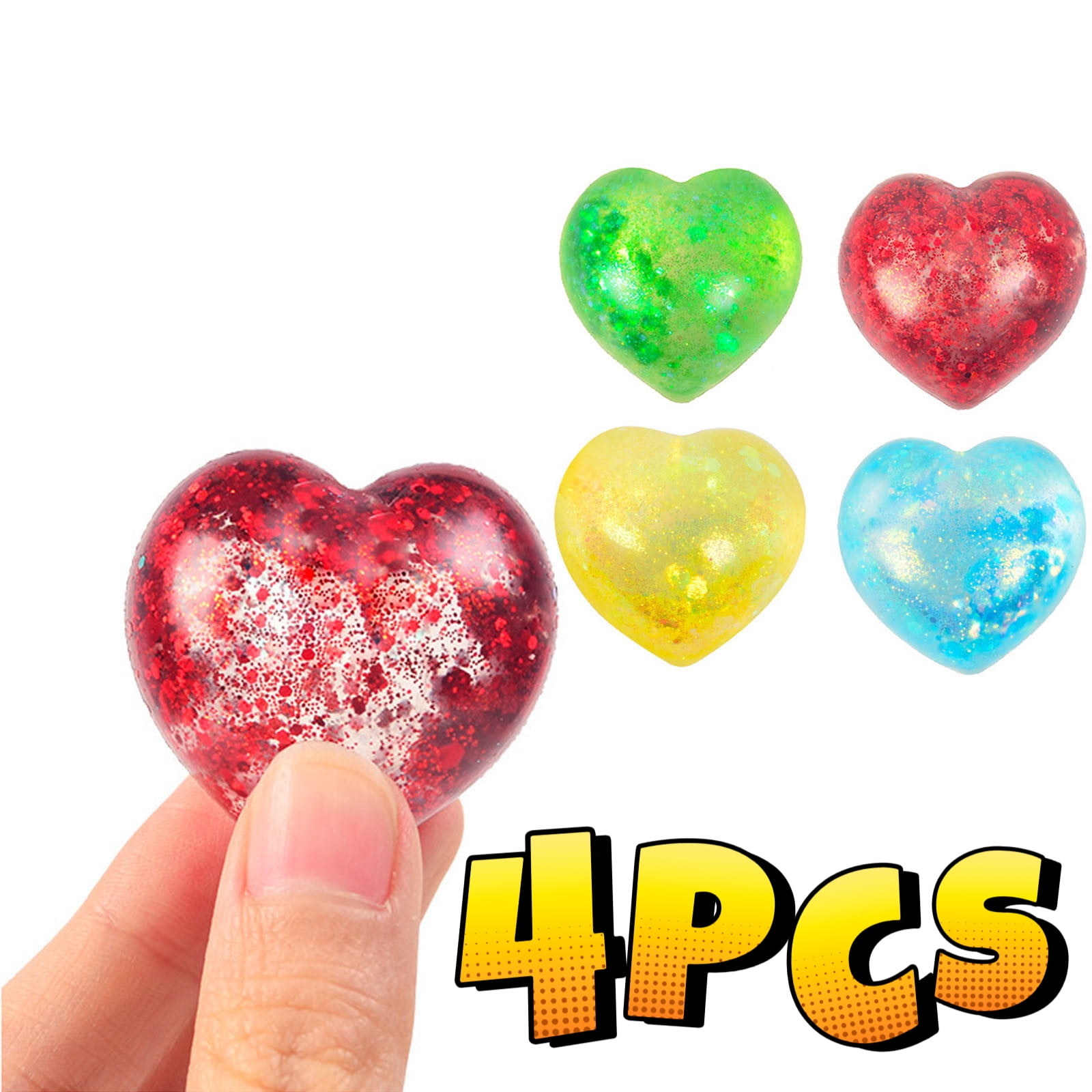 4 Pack Heart Stress Balls,Squishy Toys for Adults Kids, Slow Rise Sugar ...