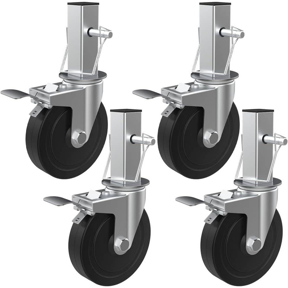 4 Pack Heavy Duty 5 Inch Rubber Scaffolding Casters with Dual Locking ...