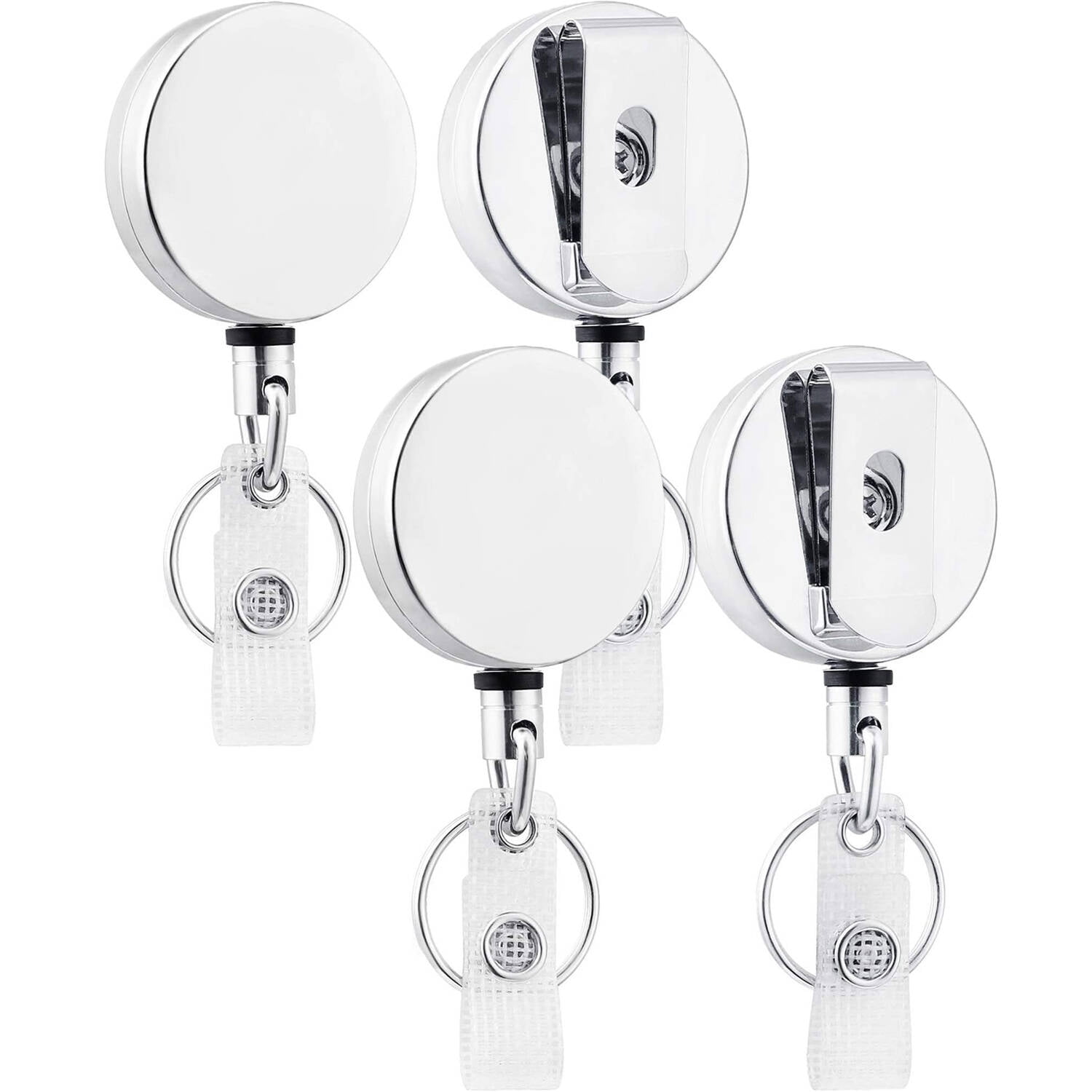4 Pack Heavy Duty Badge Reel Retractable Badge Holder, Metal Keychain ...