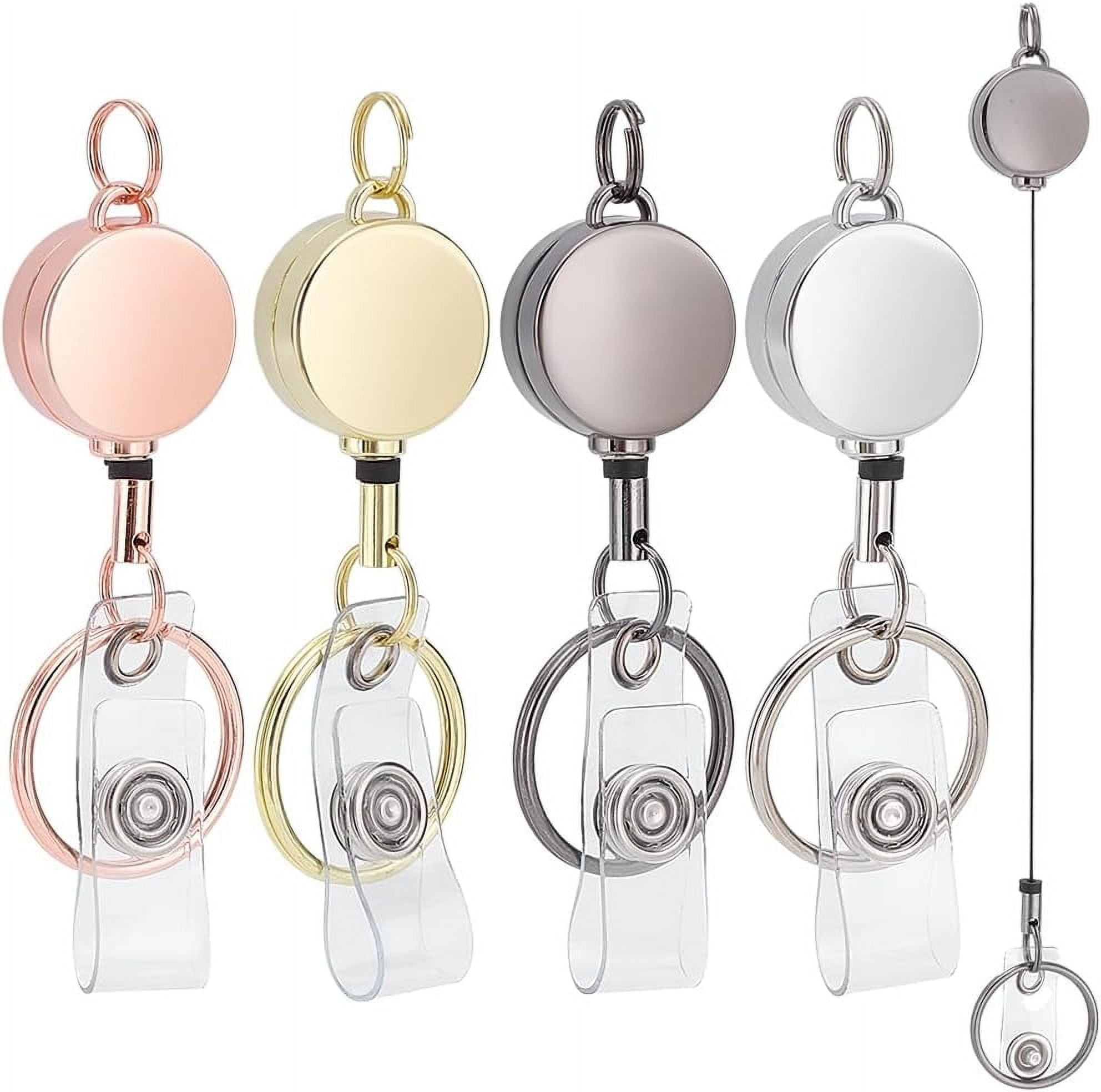 4 Pack Heavy Duty Badge Reels Metal Retractable Badge Holder with ...