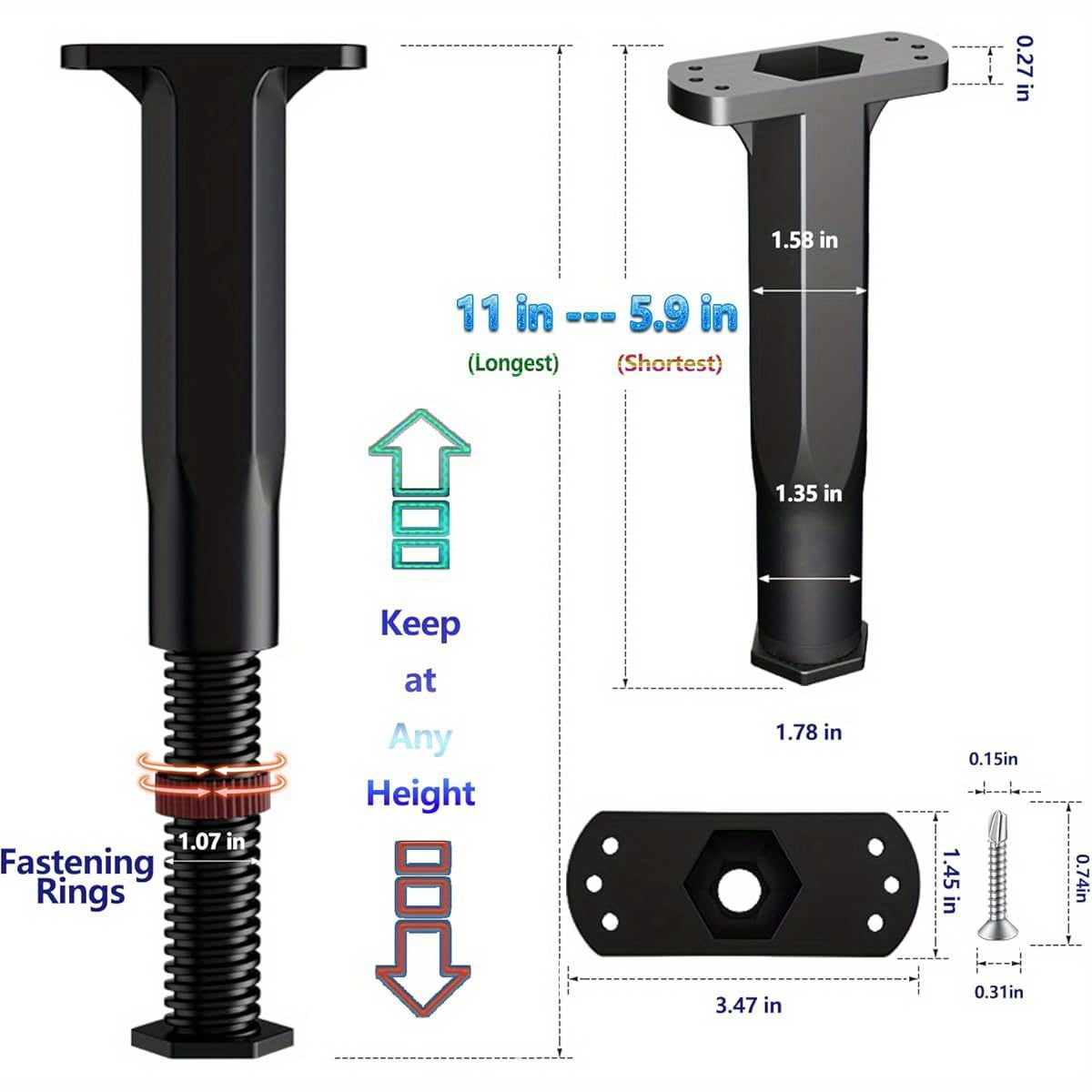4-Pack Heavy-Duty Bed Frame Leg Stabilizers - Threaded Base Supports ...