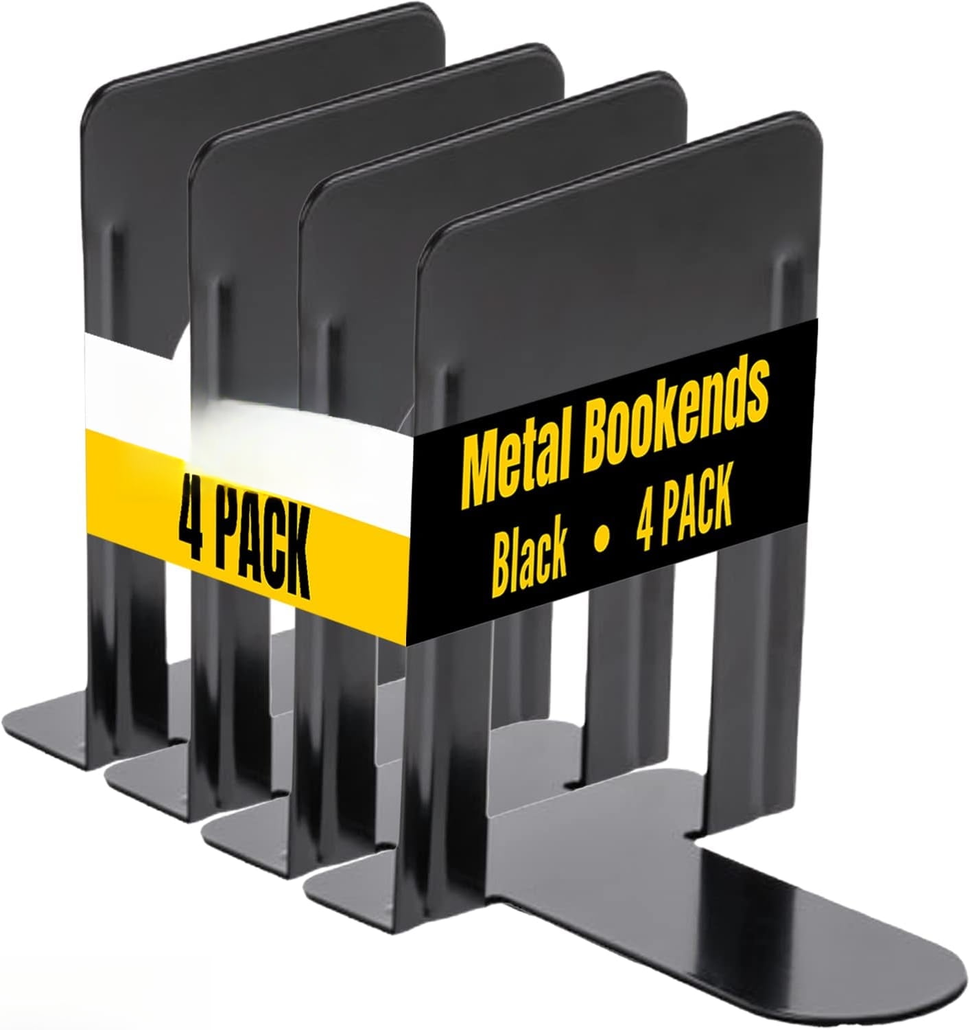 4-Pack Heavy-Duty Black Metal Bookends, Large 8.25" x 5.87" x 9" Non ...