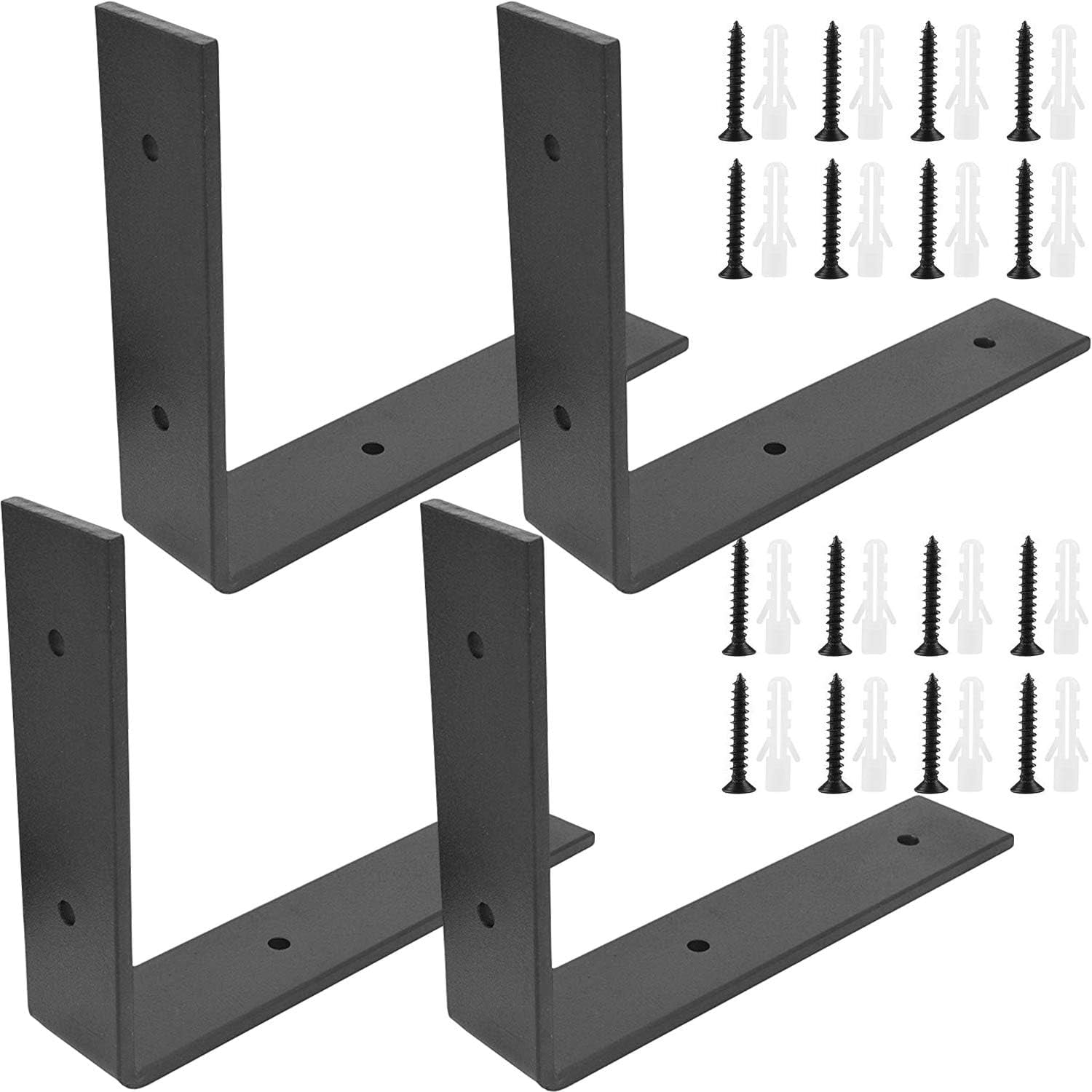 4 Pack Heavy Duty Black Metal Shelf Brackets 6x6 Inch, Wall Mounting L ...