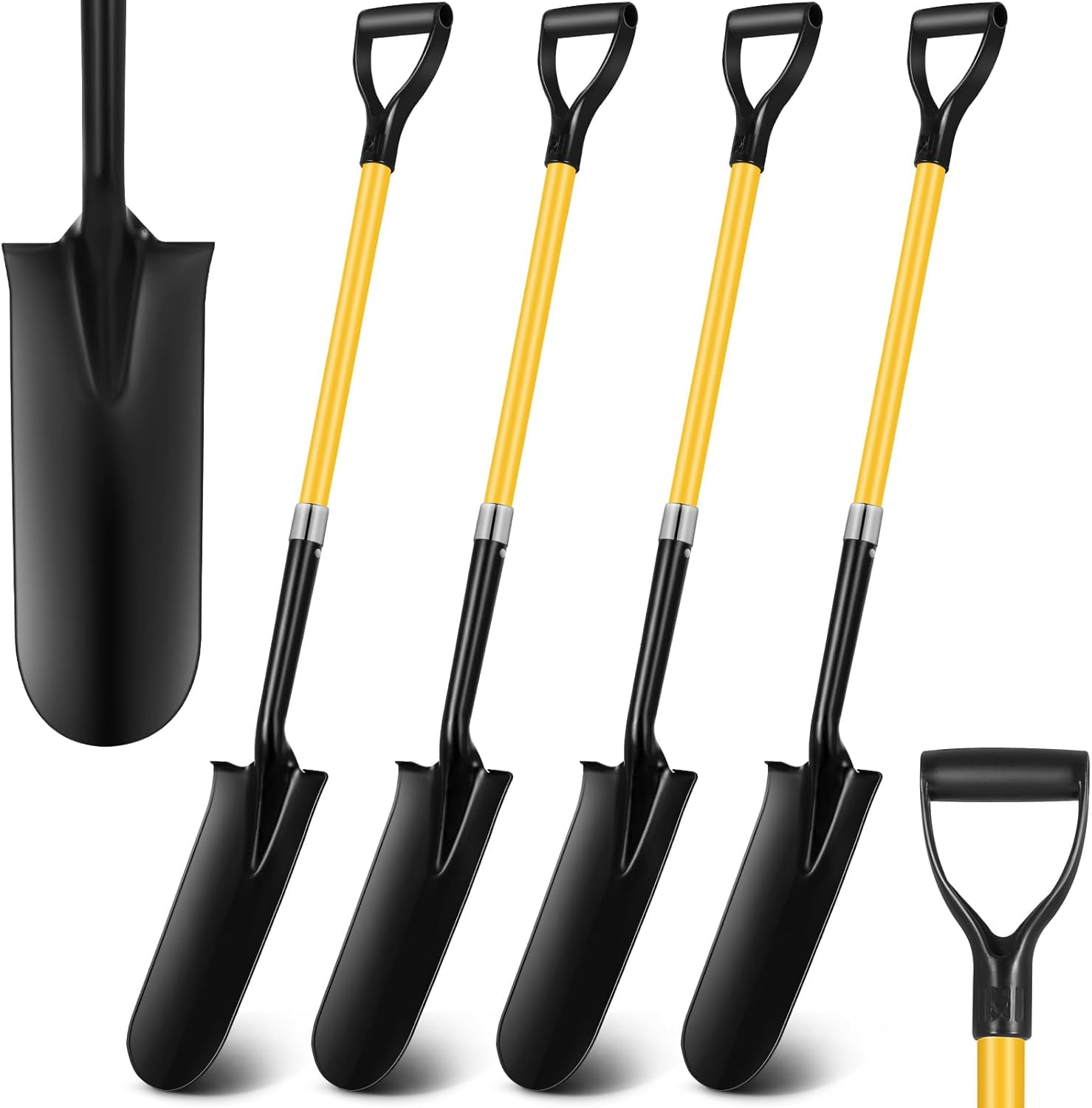 4 Pack Heavy Duty Digging Shovel Long Metal Shovel with Comfortable D Handel, Trenching Digging ...