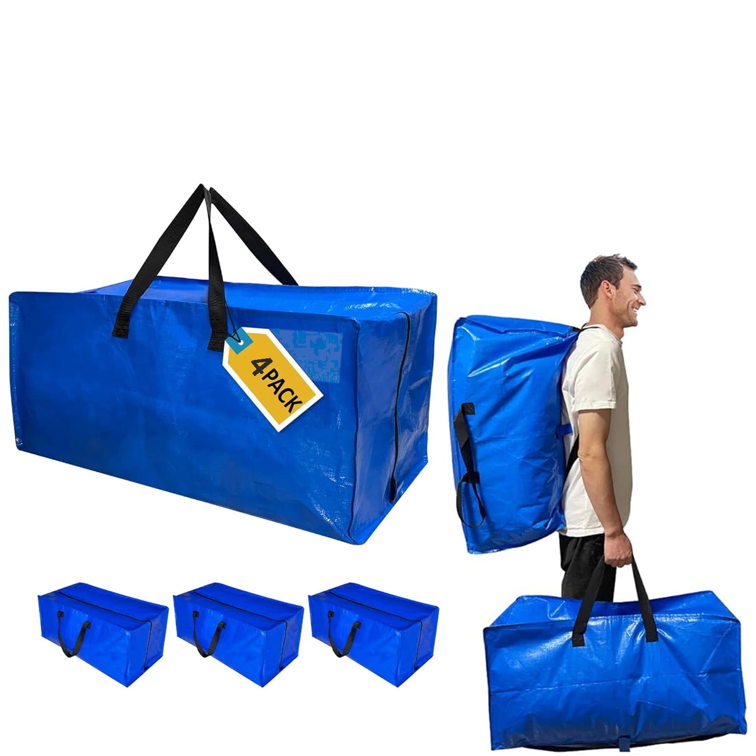 4 Pack Heavy Duty Extra Large Moving Bags with Backpack Straps, Strong ...