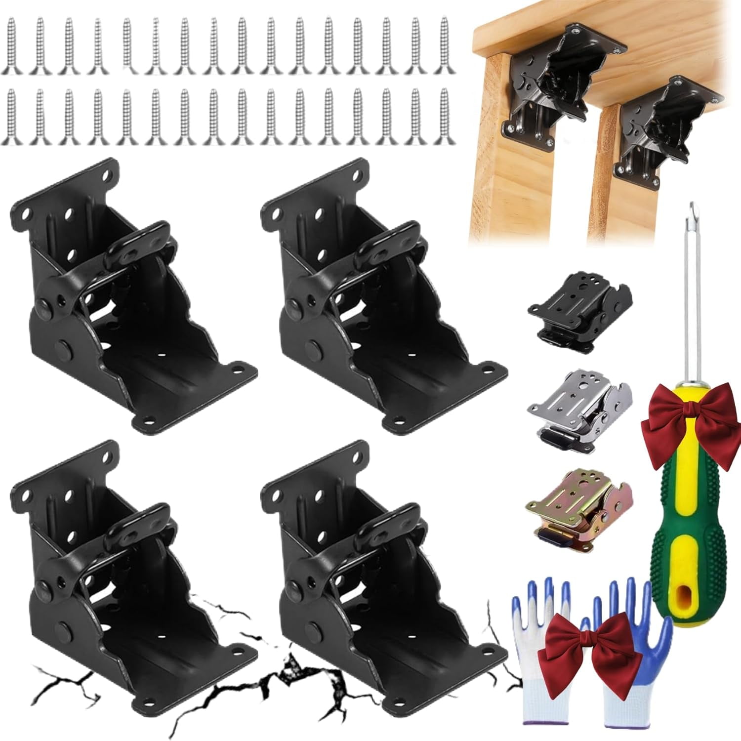 4 Pack Heavy-Duty Folding Table Leg Brackets with Self-Locking Hinges ...