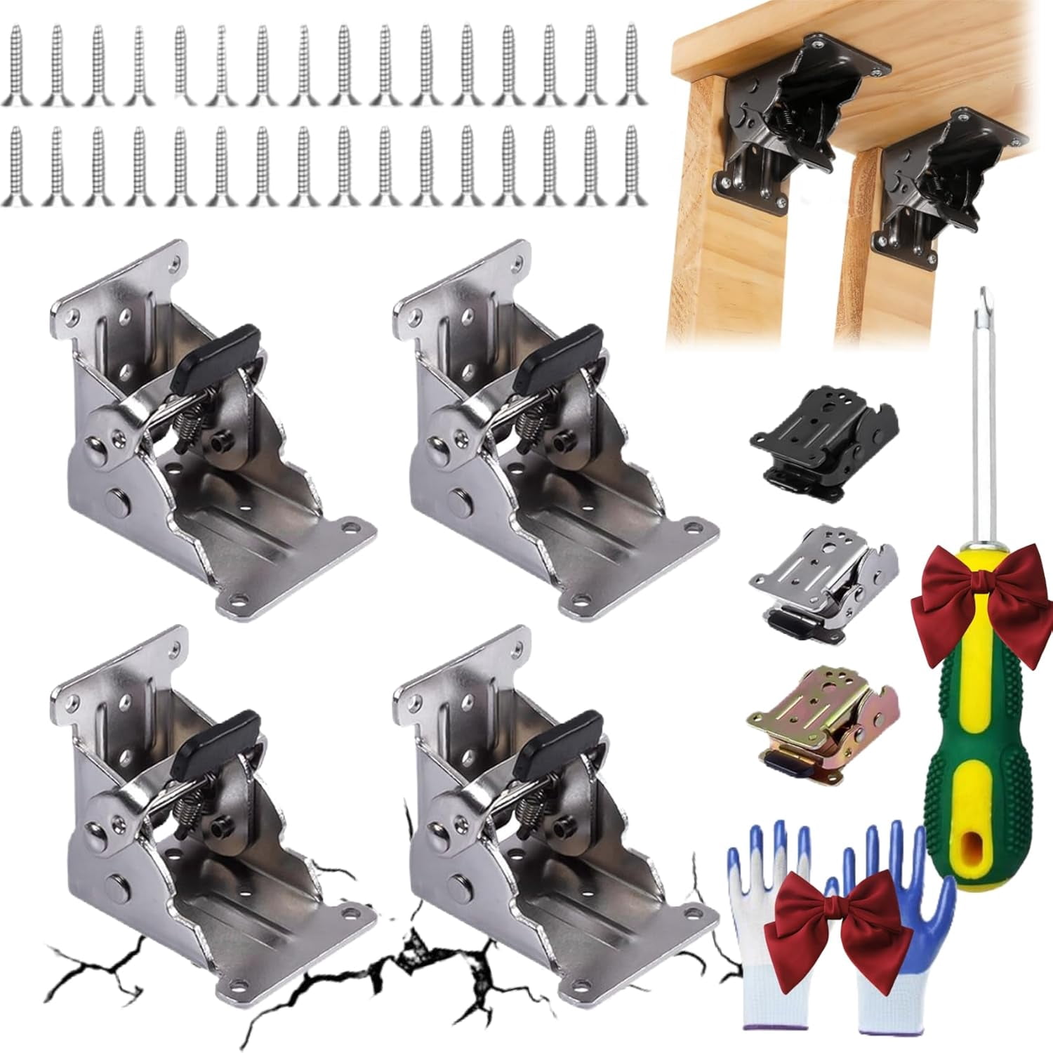 4 Pack Heavy-Duty Folding Table Leg Brackets with Self-Locking Hinges ...