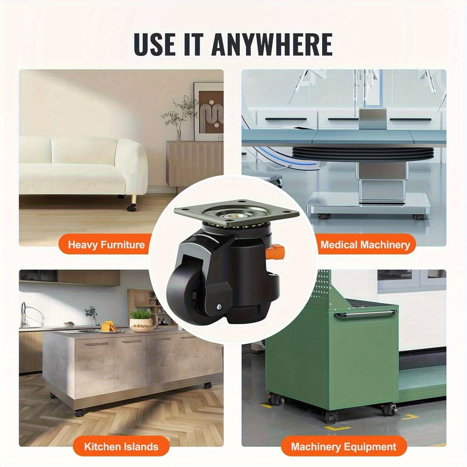 4-Pack Heavy Duty Leveling Casters - 2.5" lb per Wheel, Total 2200 lb ...