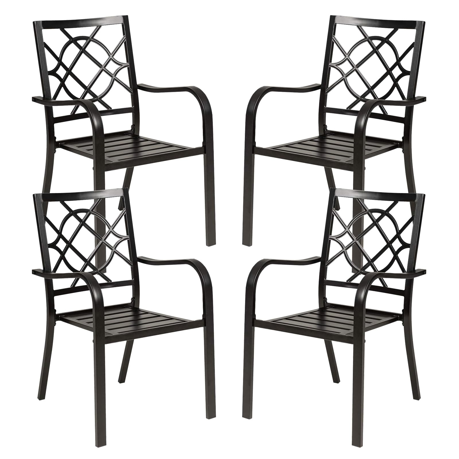 4 Pack Heavy Duty Outdoor Dining Chairs 300 lbs, Stackable Wrought Iron ...