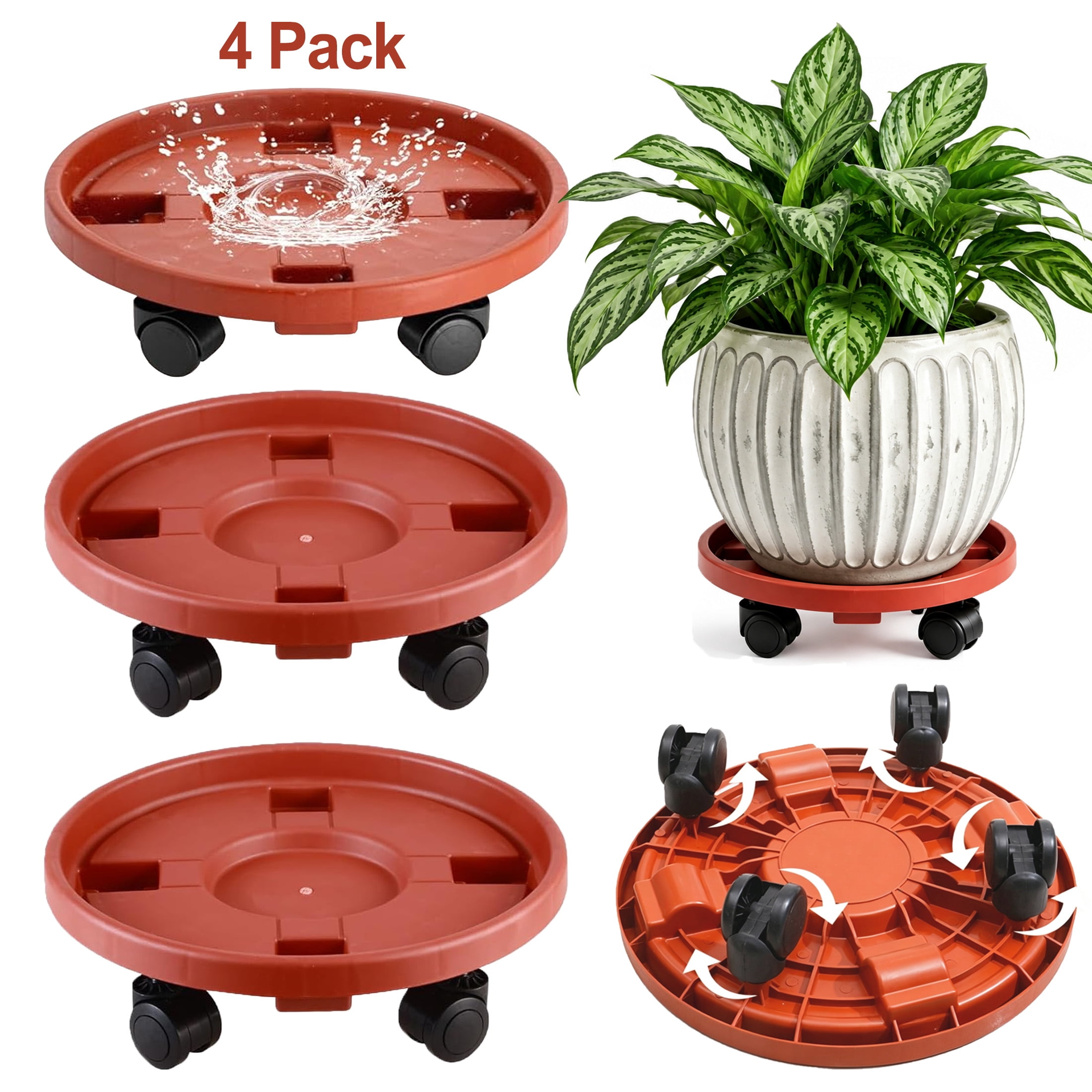 4 Pack Heavy Duty Plant Caddy with Wheels, 11 inch Plant Caddy Base ...