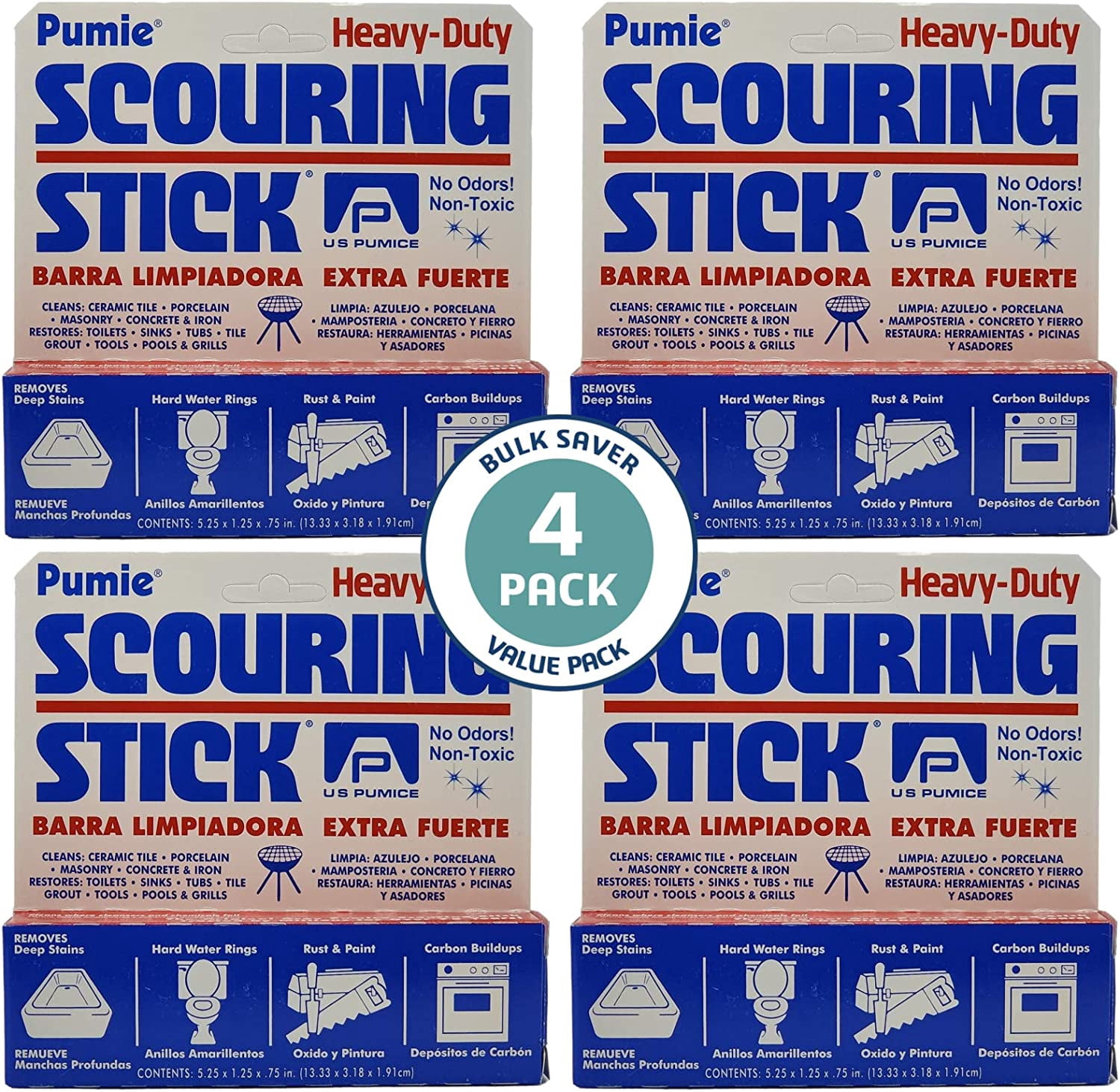 4-Pack Heavy Duty Pumice Scouring Stick, Stone for Cleaning Tough ...