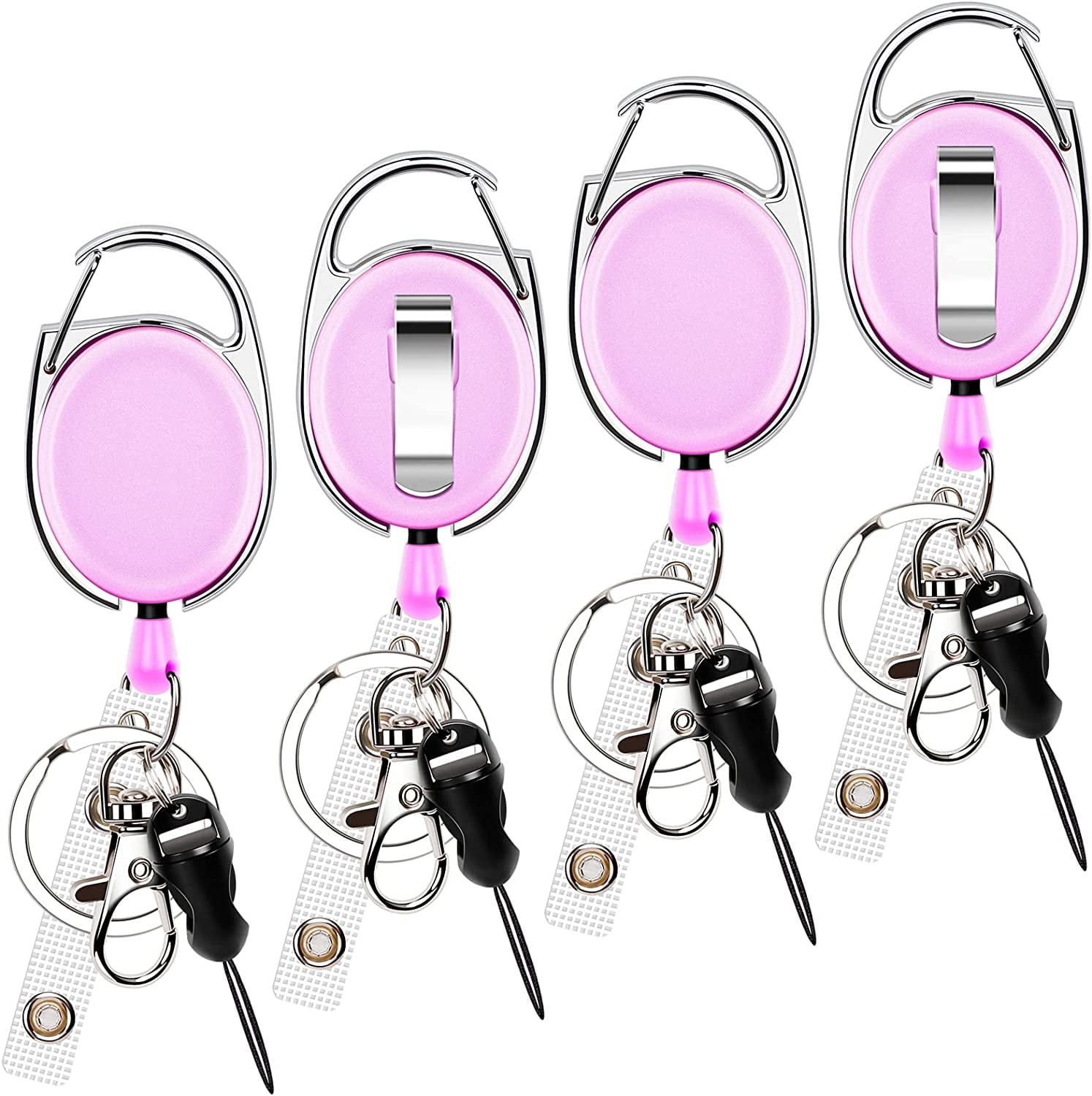 4 Pack Heavy Duty Retractable Badge Reel, Keyring, Swivel Metal Lobster ...