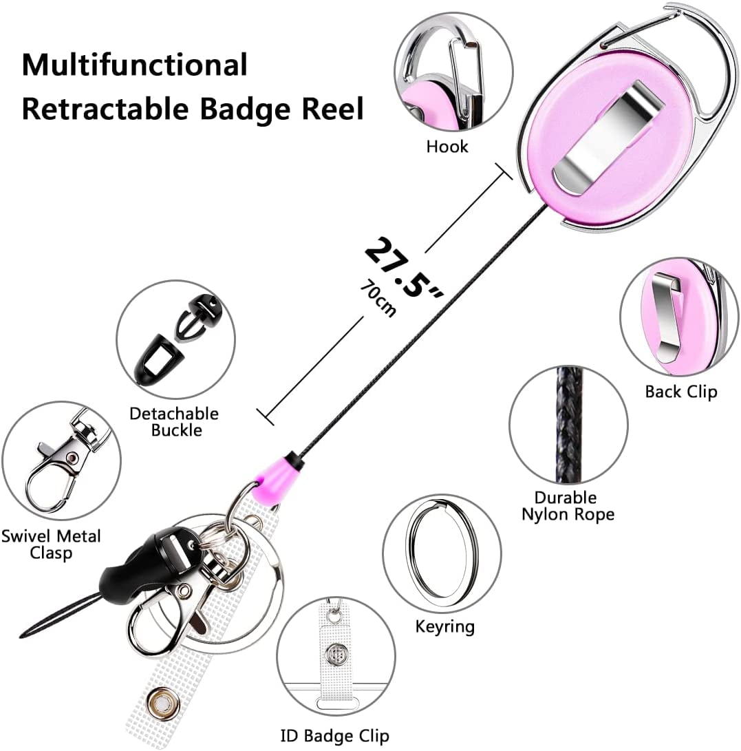 4 Pack Heavy Duty Retractable Badge Reel, Keyring, Swivel Metal Lobster Clasp for Badge Holders ...