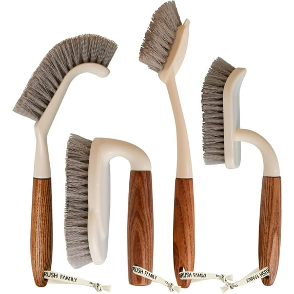 4-Pack Heavy Duty Scrub Brushes Set with Wooden Handles, Triangle ...