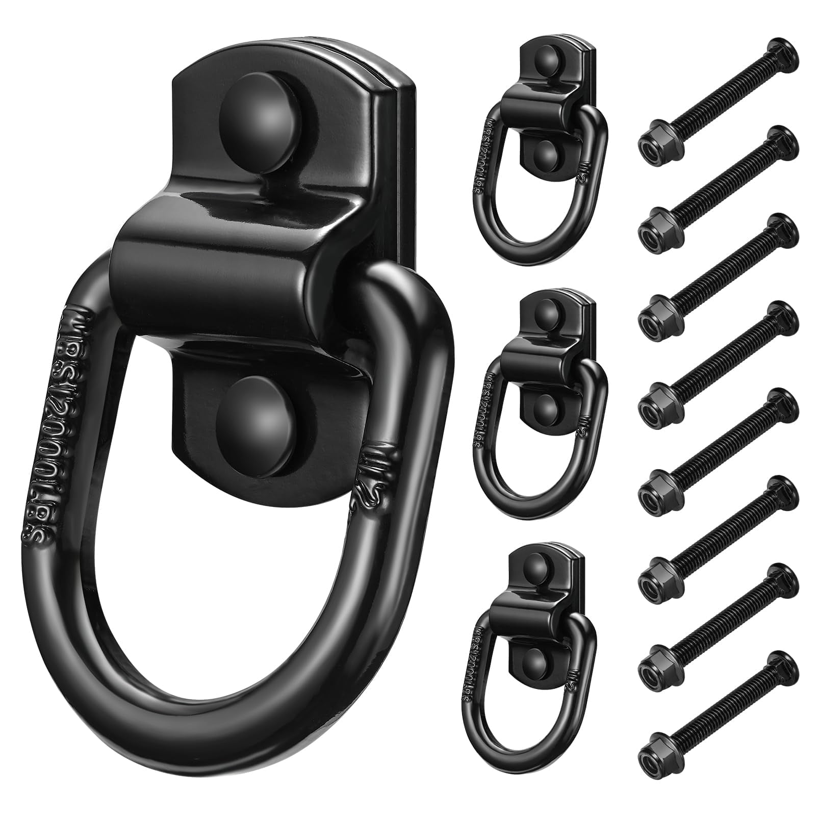 SPEEDWOW 4 Pack Heavy Duty Steel D Rings Tie Down Anchors with Screws,1/2" Bolt-On Forged D Ring ...