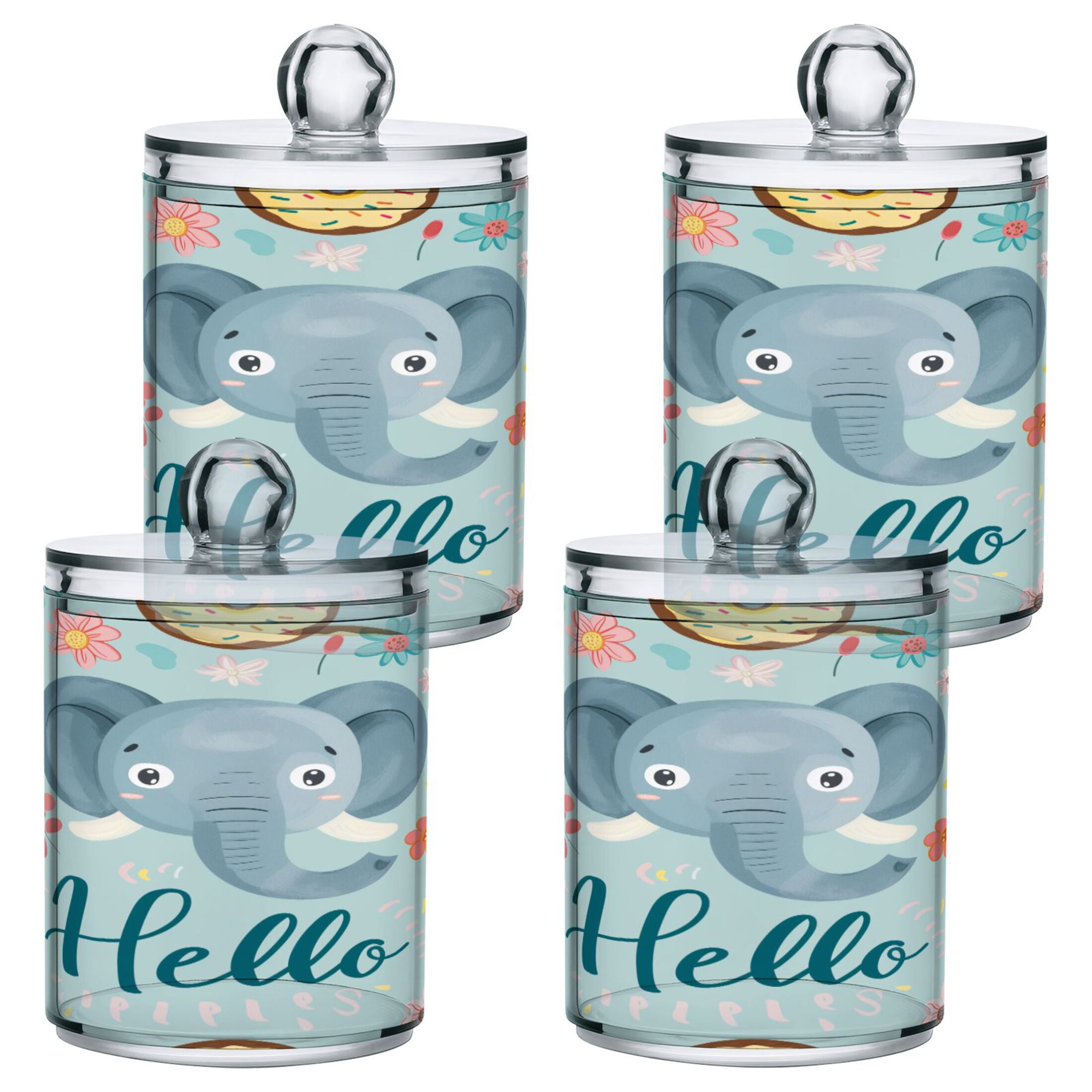4 Pack Hello Elephants Face Qtip Holder Dispenser Clear Plastic Storage ...