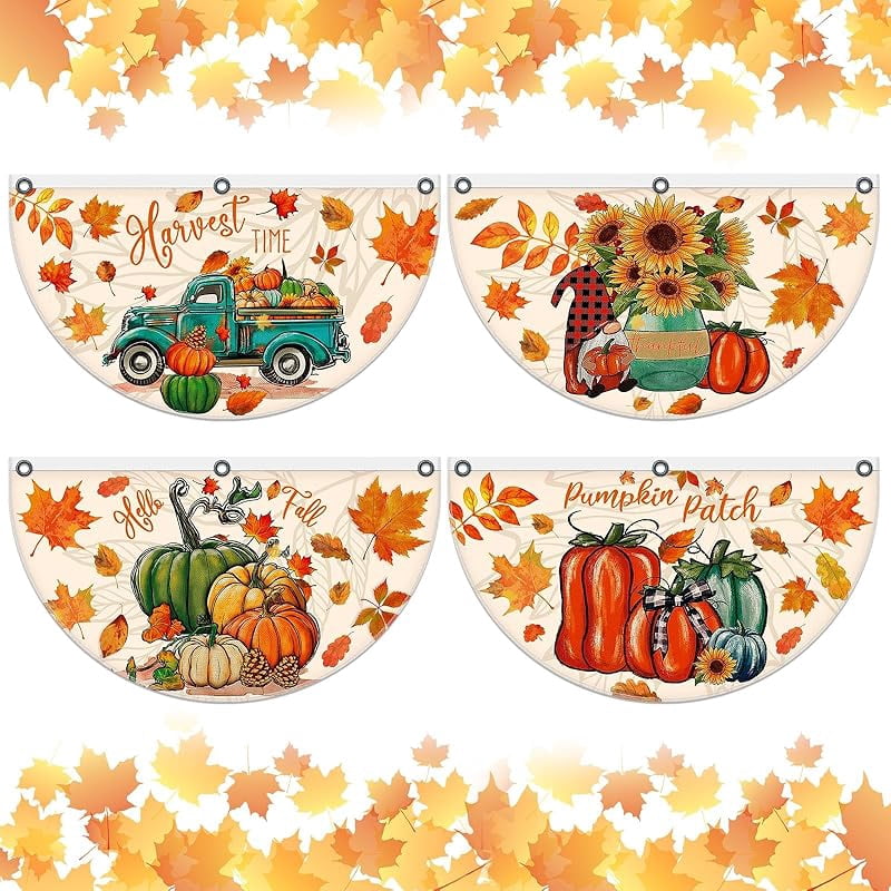 4 Pack Hello Fall Fan Flag Pumpkin Patch Bunting Flag Welcome Fall ...