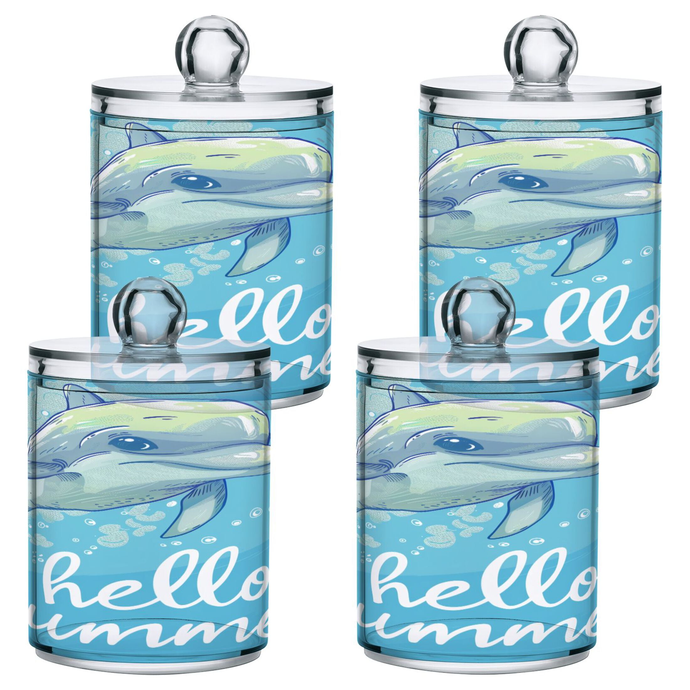 4 Pack Hello Summer Dolphin Qtip Holder Dispenser Clear Plastic Storage ...