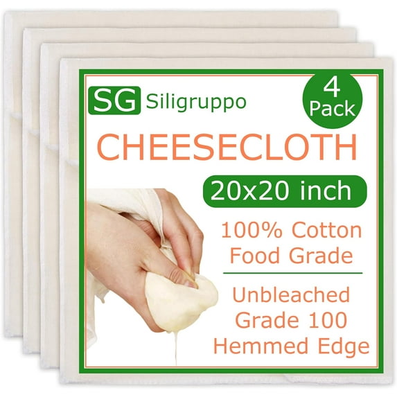 4-Pack Hemmed Cheesecloths - 20"X20" Reusable Unbleached Cotton For ...