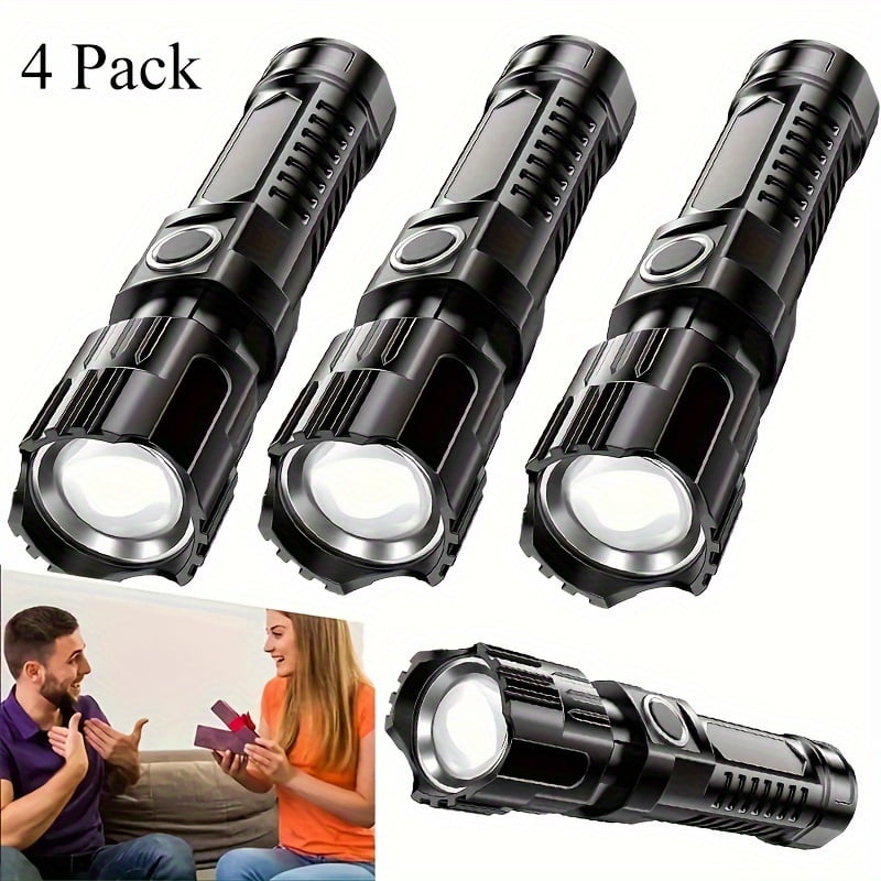 4-Pack High-Intensity LED Flashlights, Rechargeable Telescopic Torches ...
