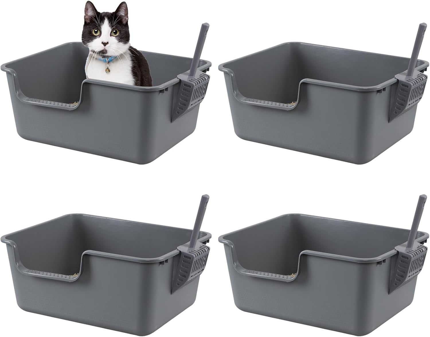 4-Pack High Side Plastic Cat Litter Box, Plastic Open Top Cat Litter ...