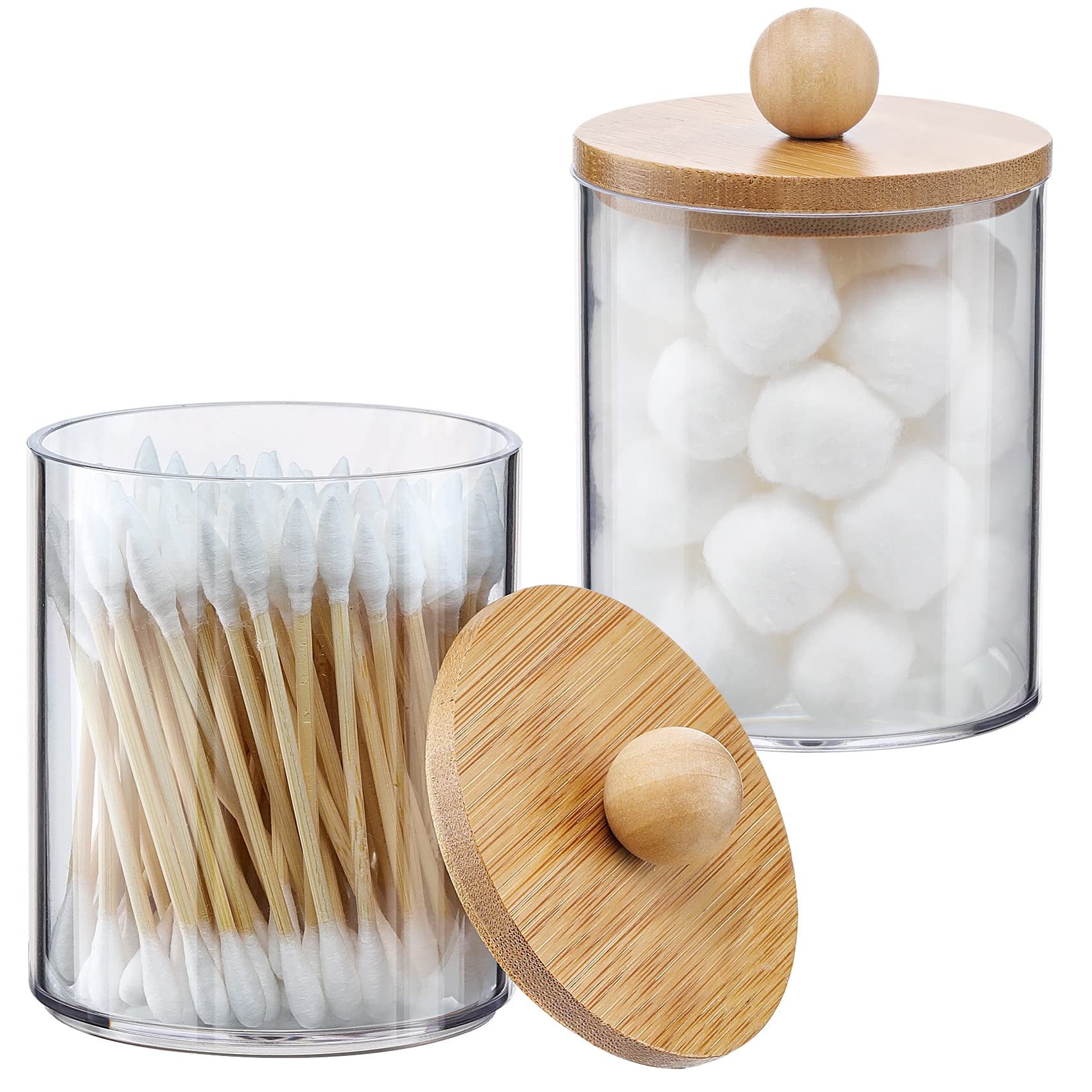 4 Pack Holder Dispenser with Bamboo Lids - 10 oz Clear Plastic ...