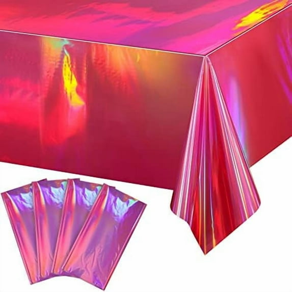 4 Pack Hot Pink Iridescence Plastic Tablecloths Shiny Disposable Laser ...