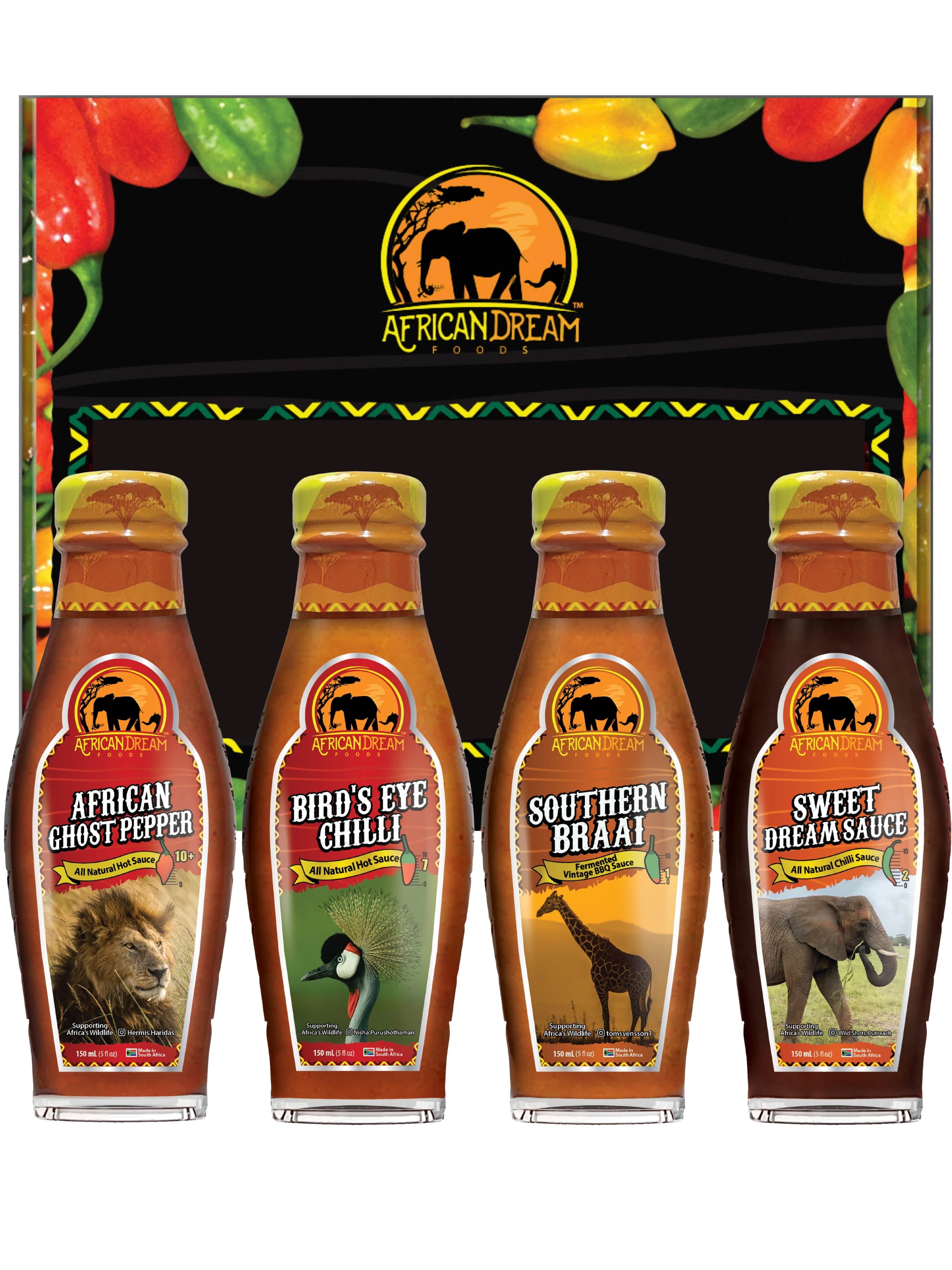 4-Pack Hot Sauce Gift Box by African Dream Foods | Hot and Mild Variety ...