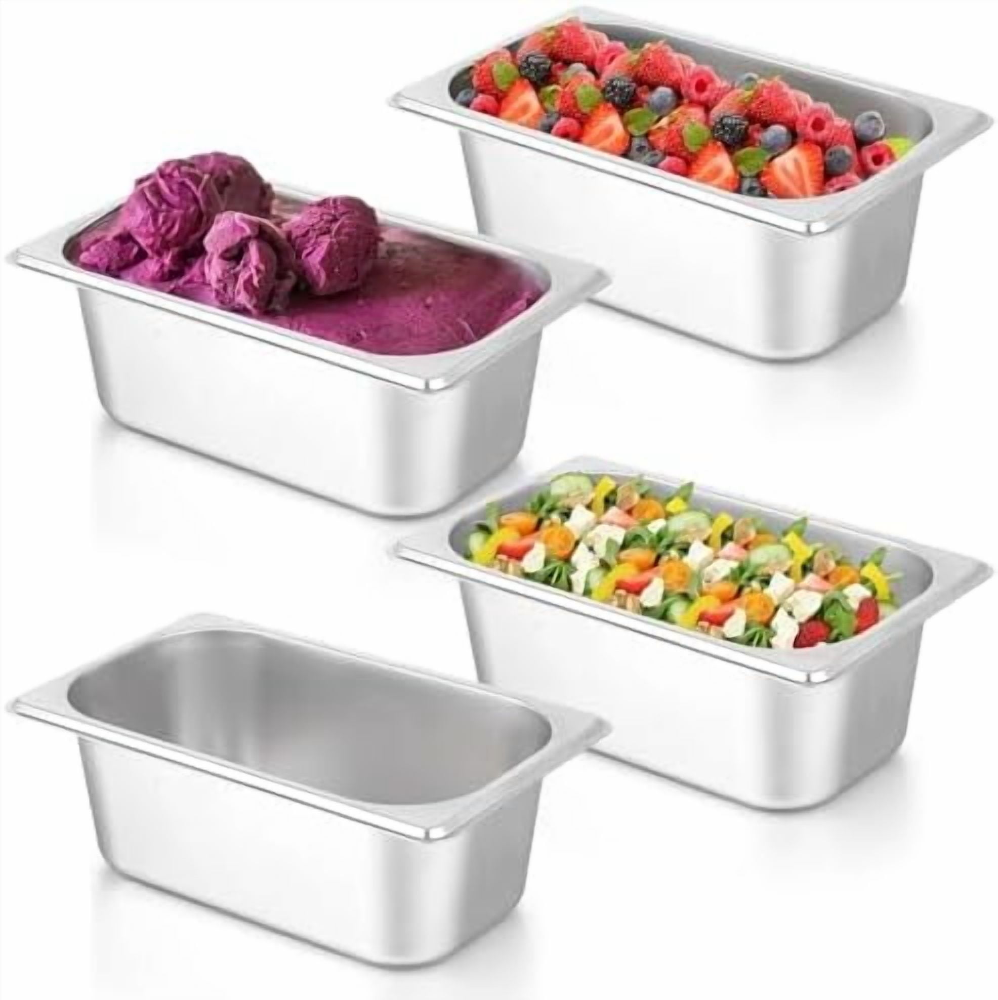 4 Pack Hotel Pans, 1/4 Size 4" Deep Stainless Steel Steam Table Serving ...