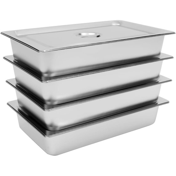 4 Pack Hotel Pans with Lids, Full Size 4-Inch Deep Steam Table Pan ...