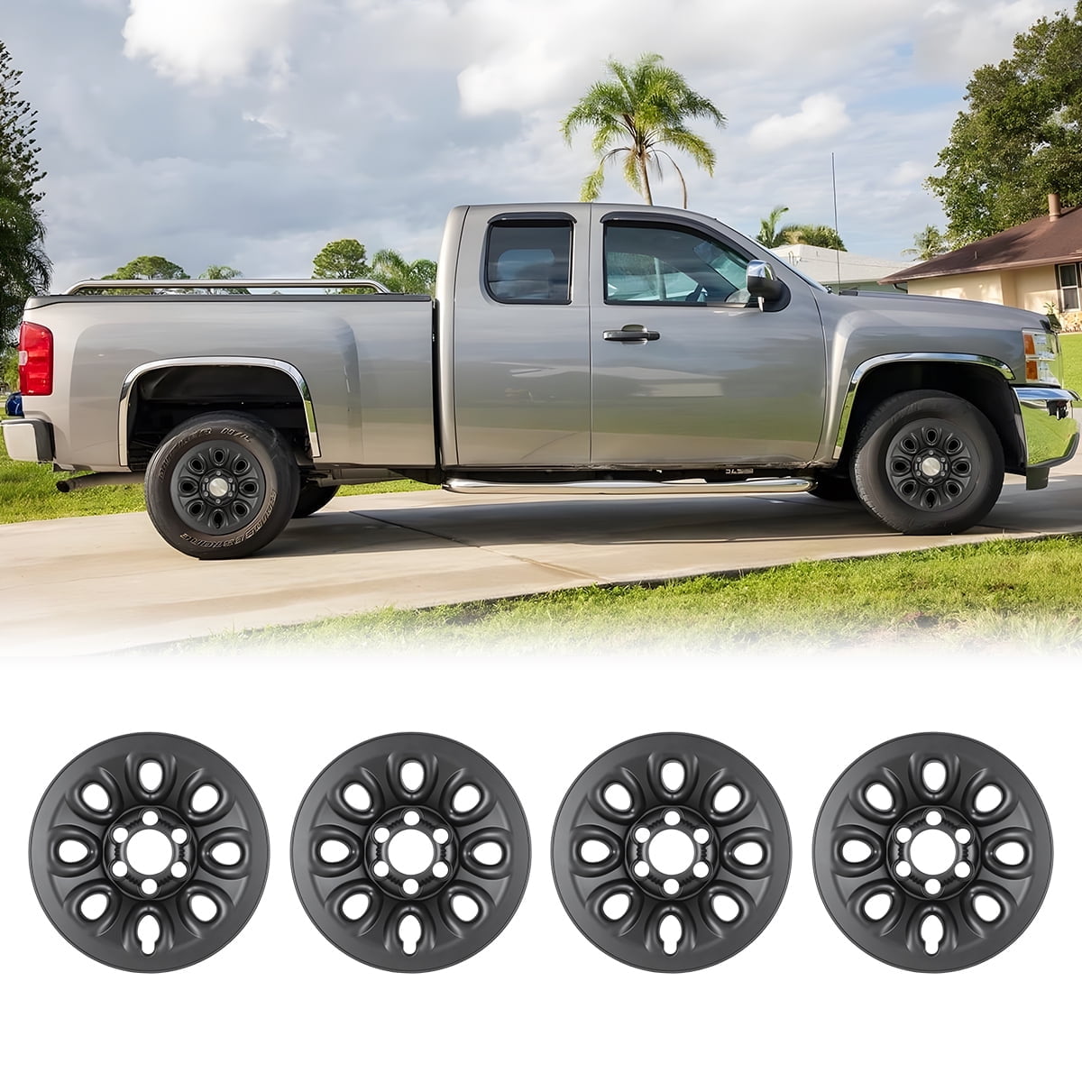 4 Pack Hubcap 17" Steel Wheel Skins for 2005-2013 Chevy Silverado 1500 ...