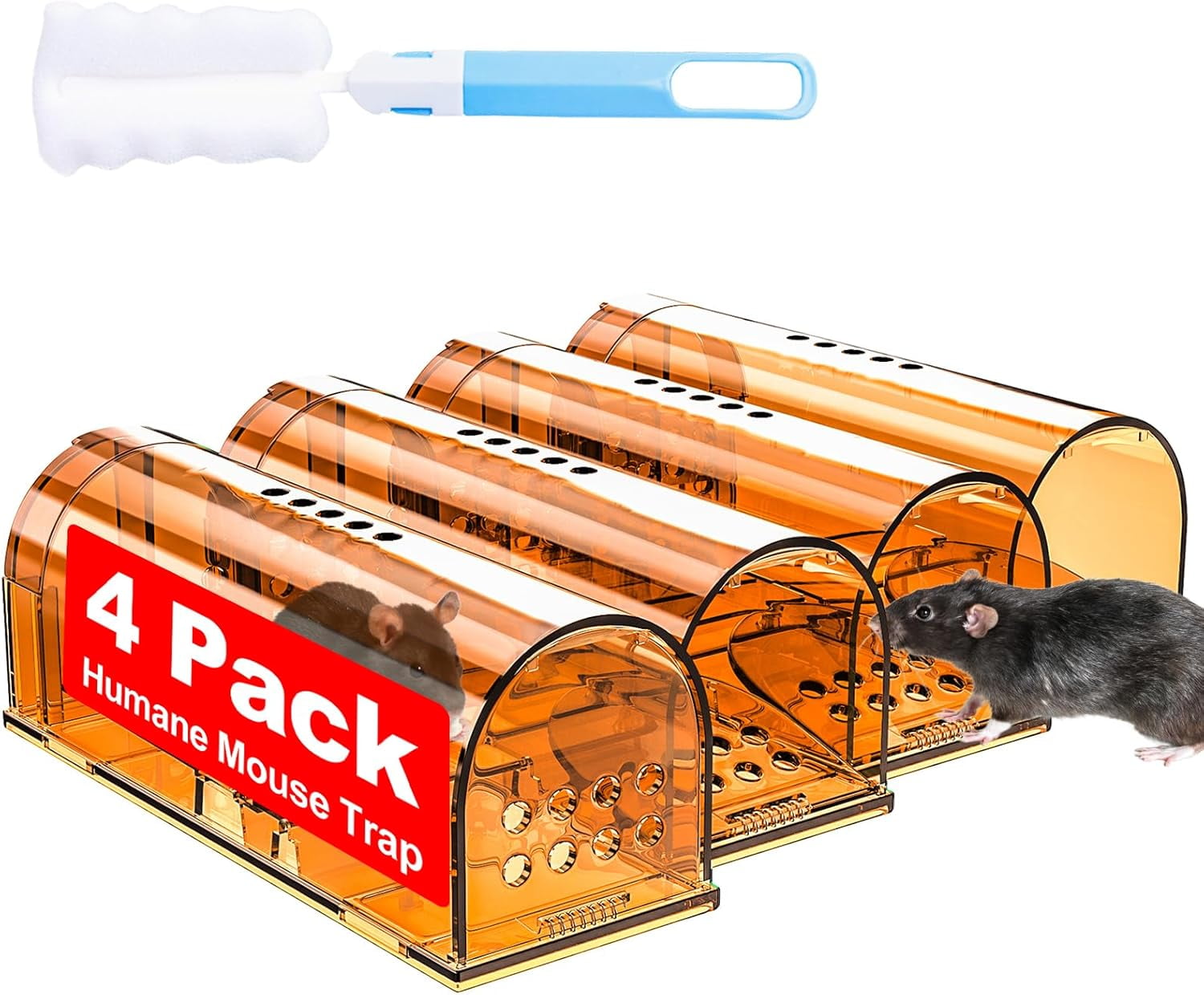 4 Pack Humane Mouse Traps No Kill, Live Mouse Traps Indoor, Reusable ...