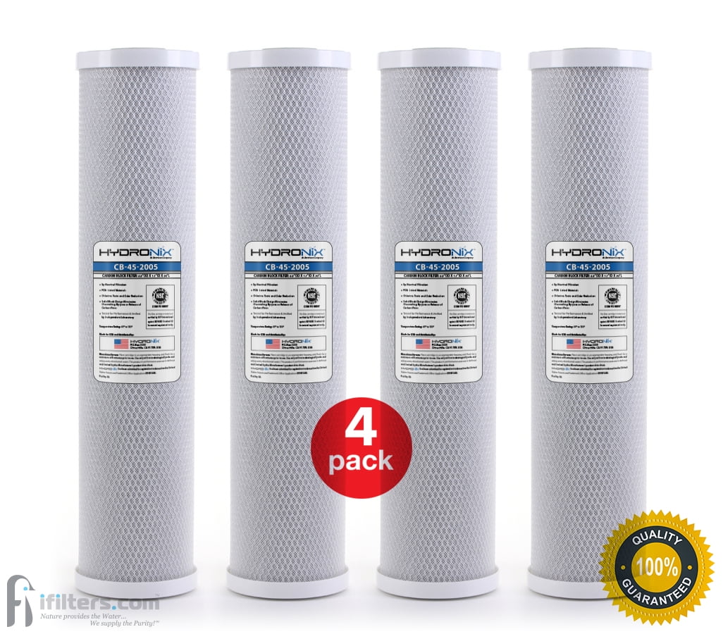 Hydronix CB-45-2005 Carbon Block Water Filters, 4 Pack, 5 Micron, 20"x4 ...