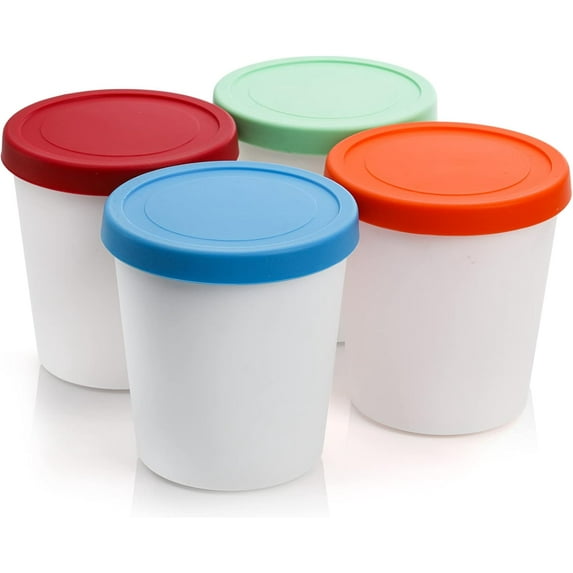 4 Pack Ice Cream Containers, 1 Quart Freezer Storage Tubs with Silicone ...
