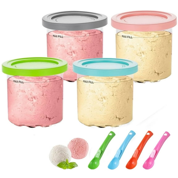 Ninja Creami 4 Pack Replacement Containers (16oz) with Spoons & Scoop ...